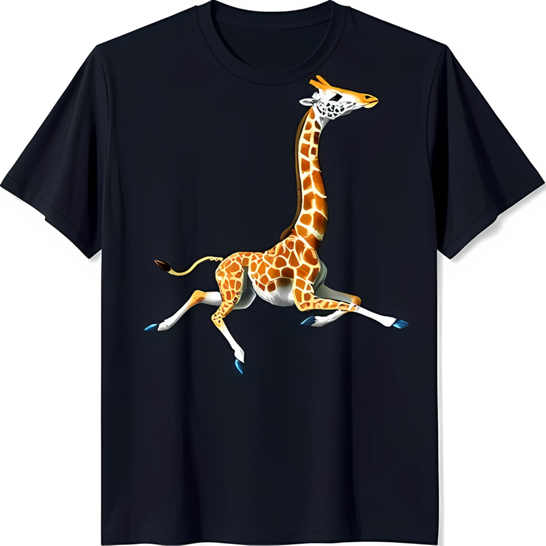 Black T-Shirt with Giraffe Running Graphic Unique Animal Print Tee ...