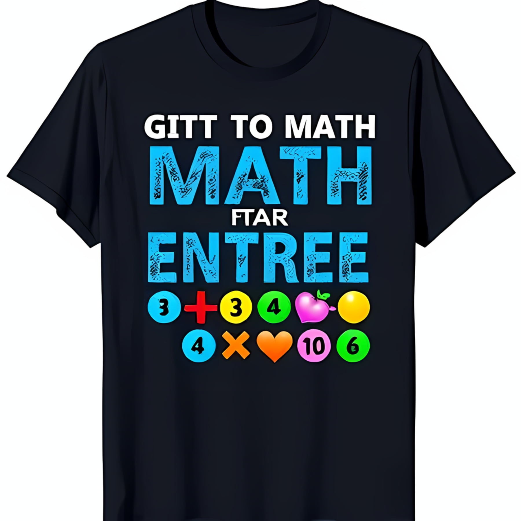 Black T-Shirt with 'Gitt to Math Math Entree' Design & Colorful Math ...