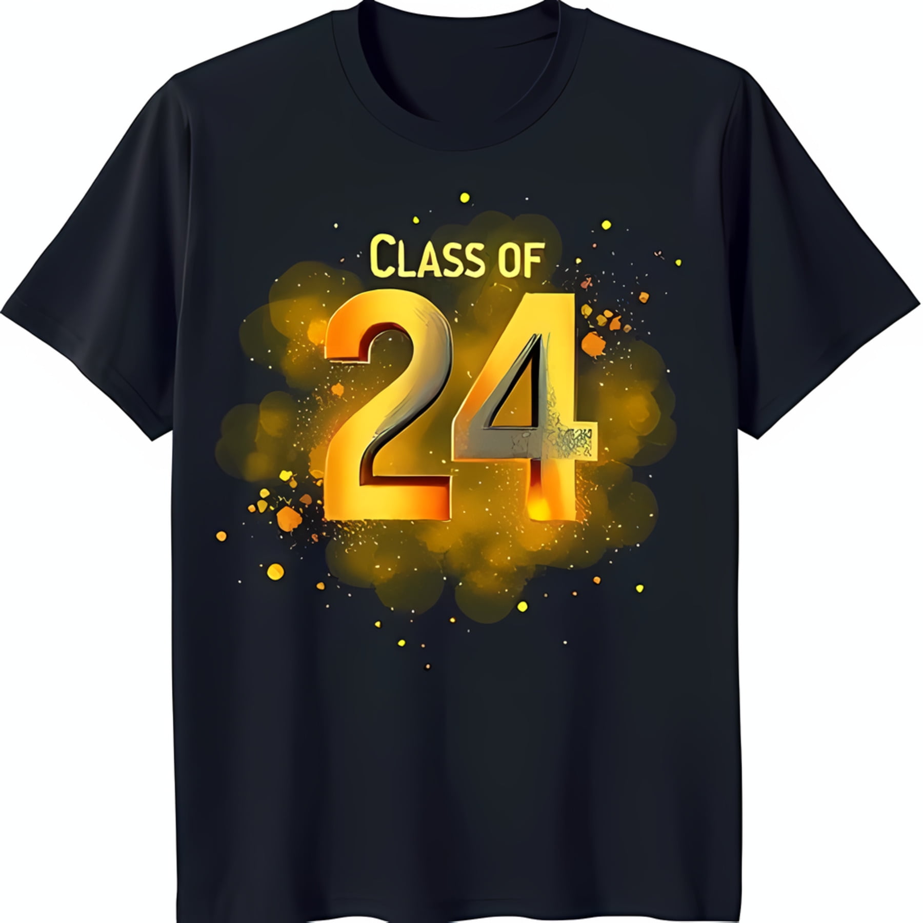 Black T-Shirt with Glittery Gold 'Class of 24' Design & Smoke ...