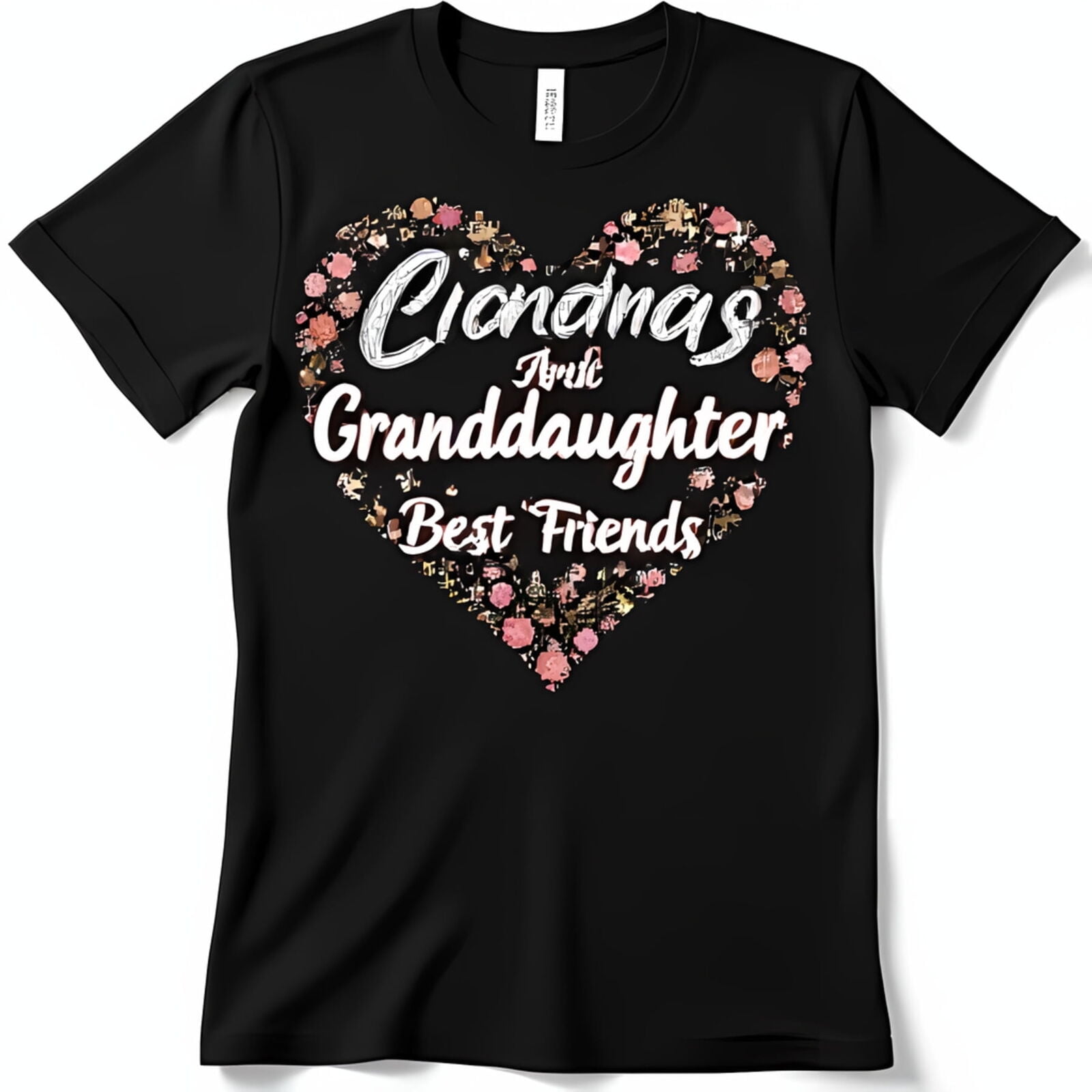 Black T-Shirt with Glittery Heart Floral Design Grandma & Granddaughter ...