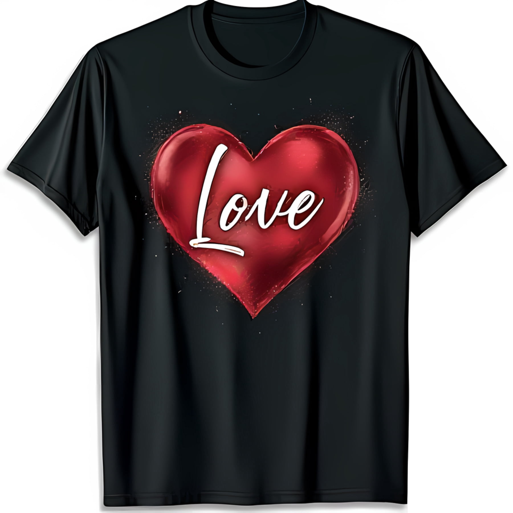 Black T-Shirt with Glittery Red Heart Graphic and Love Text - Walmart.com