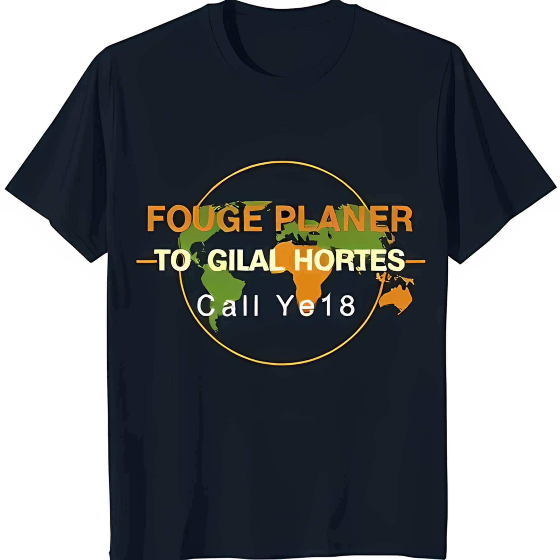 Black T-Shirt with Globe Graphic Green and Brown Continents Yellow and ...