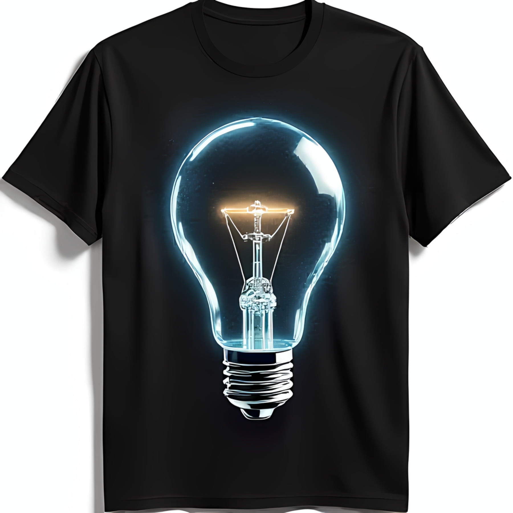Black T-Shirt with Glowing Light Bulb Graphic Ideas & Innovation ...
