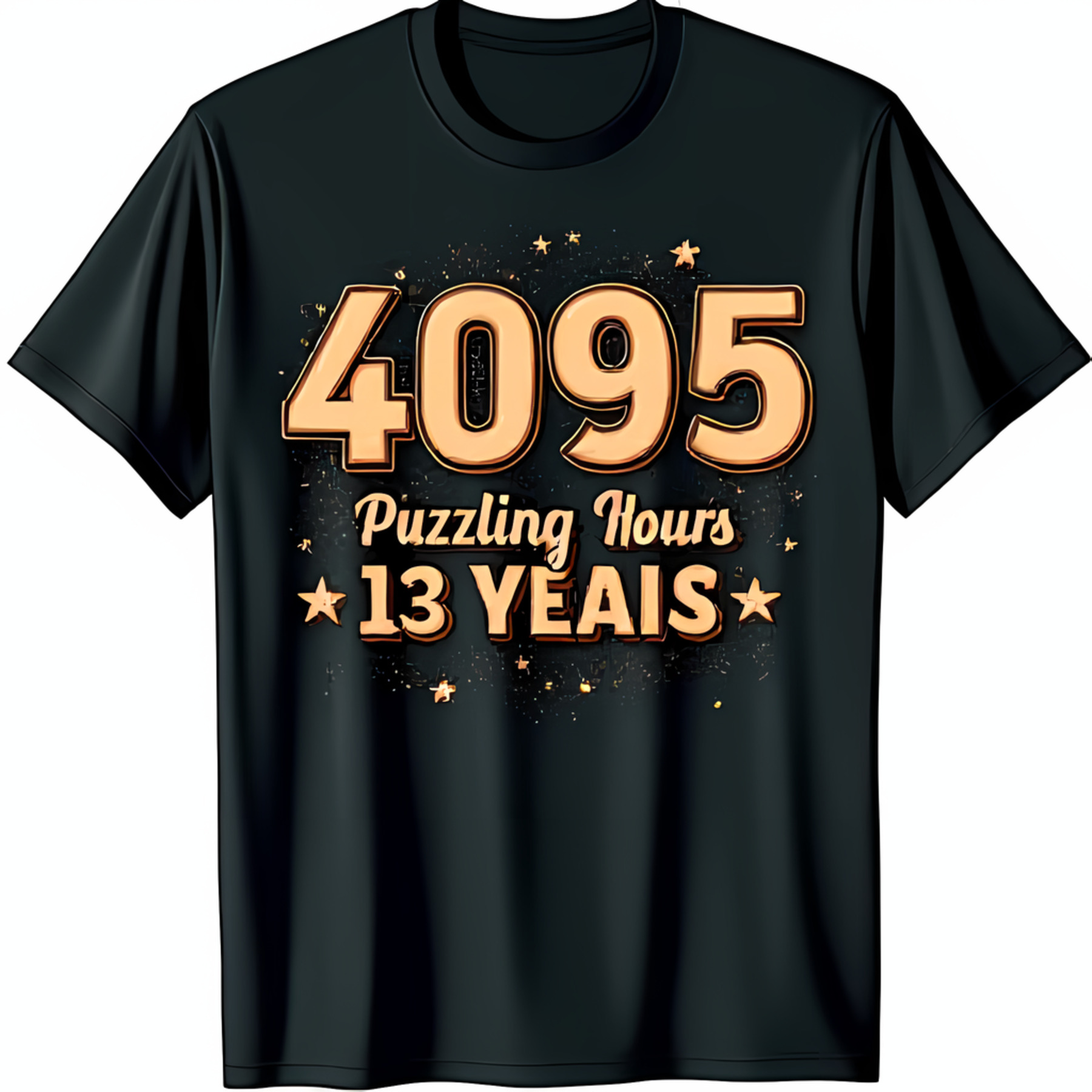 Black T-Shirt with Gold 4095 Design Puzzling Hours & 13 YEARS in ...