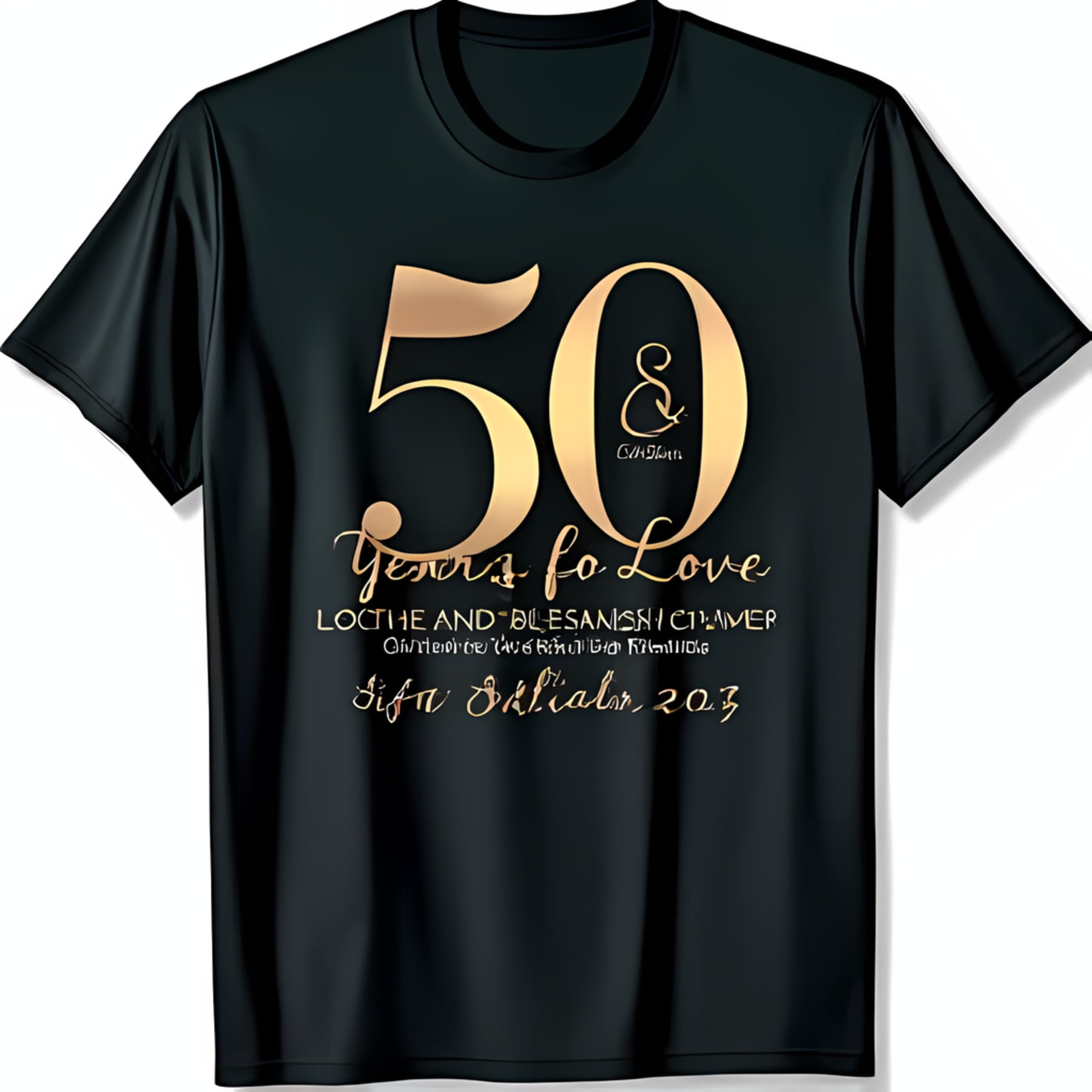 Black T-Shirt with Gold 50 Years of Love Design & Bird - Walmart.com