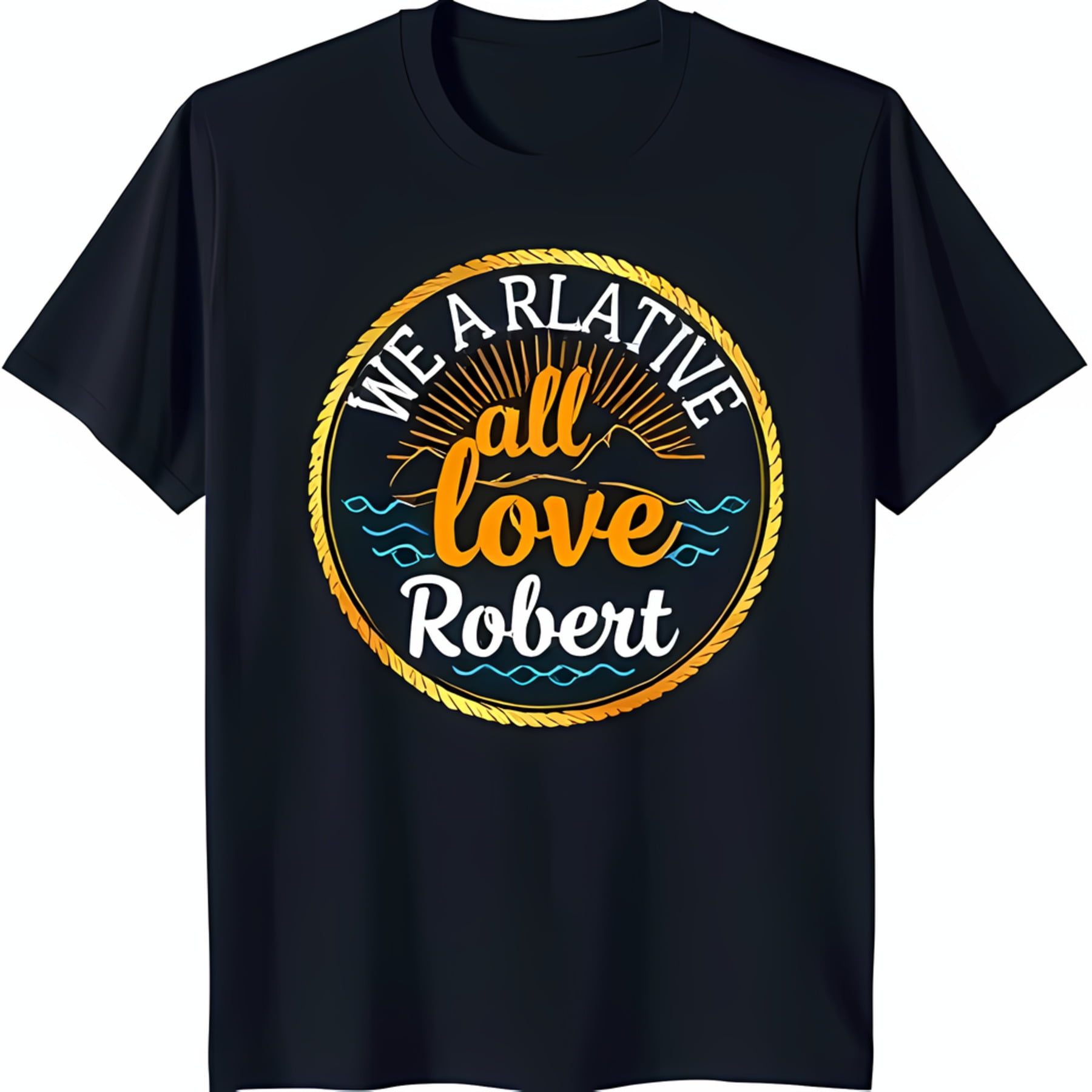 Black T-Shirt with Gold Circle Graphic Waves Sun Mountain & We Are All ...