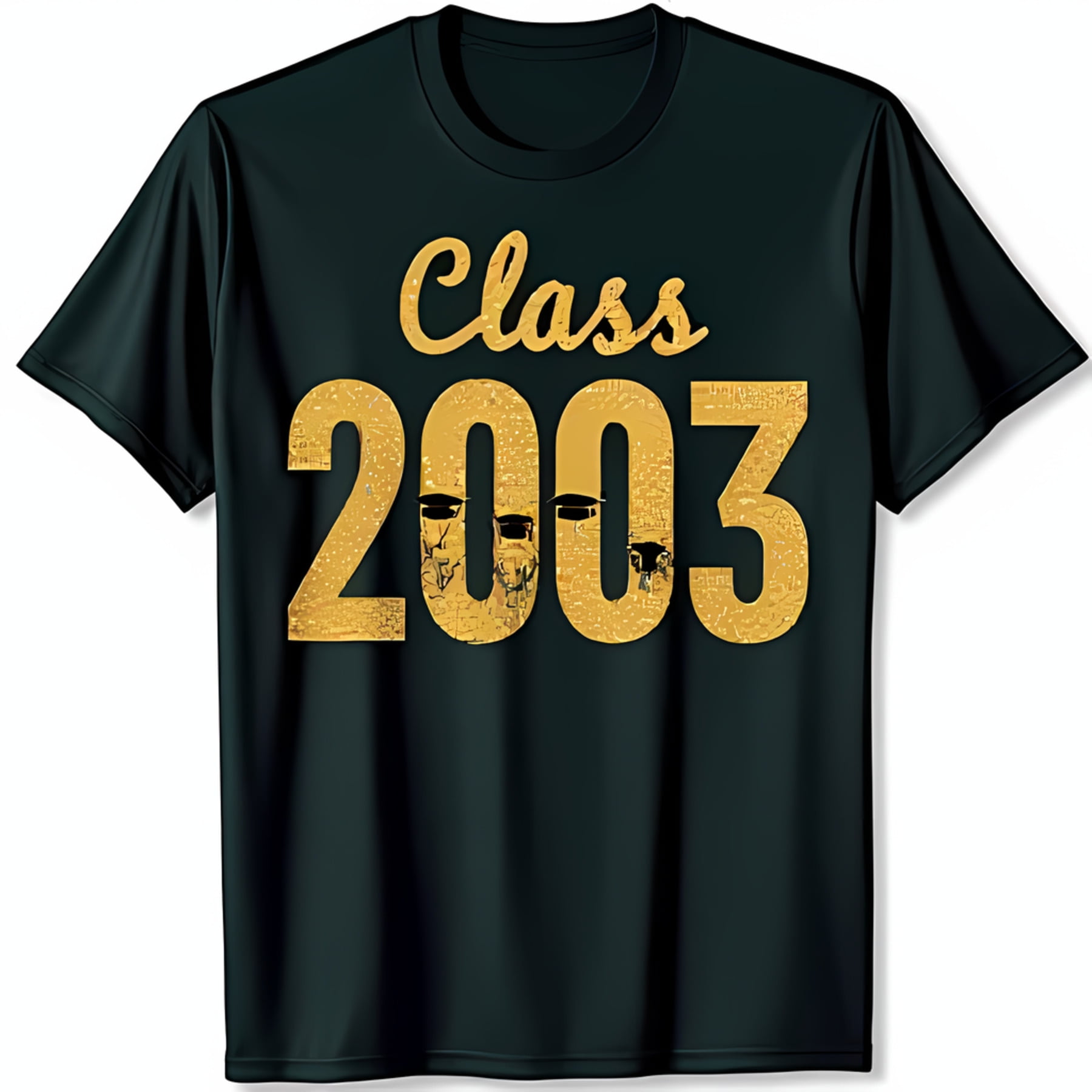 Black T-Shirt with Gold Class 2003 Graphic & Graduation for Reunions ...