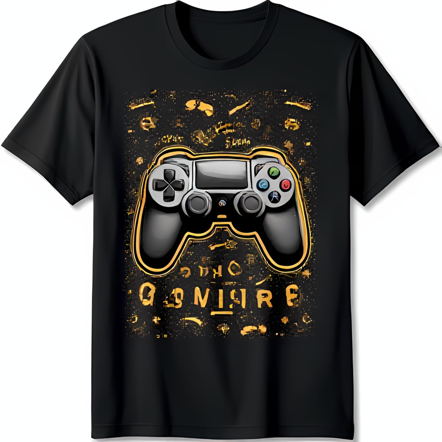 Black T-Shirt with Gold Controller Graphic 'I'D BE GAMING' Design ...