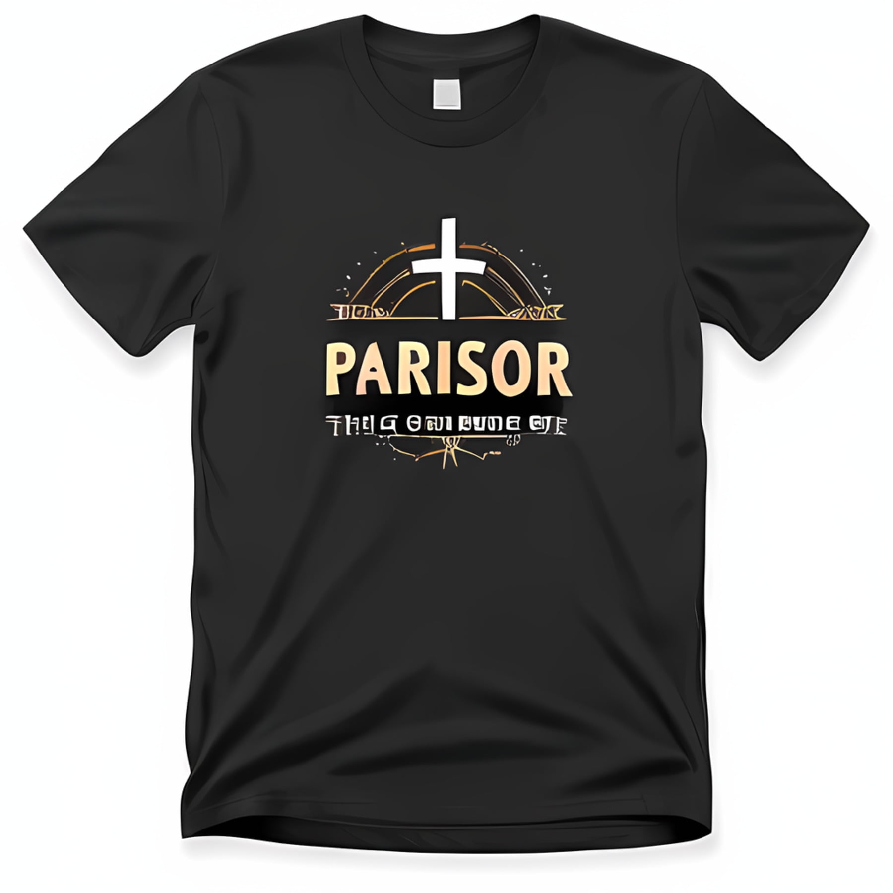 Black T-Shirt with Gold Cross and Arch Design PARISOR & THUG ON THE ...