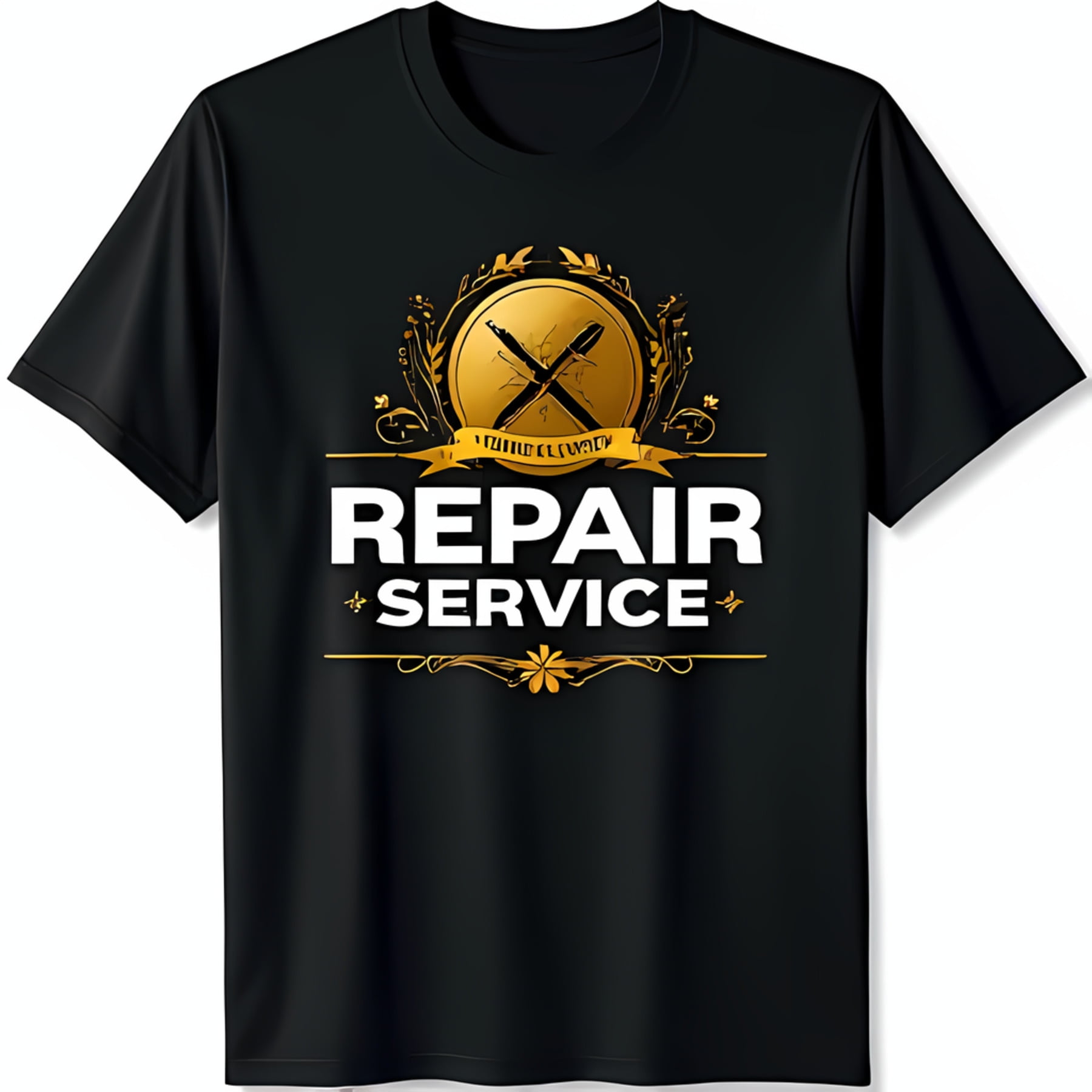 Black T-Shirt with Gold Crossed Screwdrivers 'THINK PAIR' & 'REPAIR ...