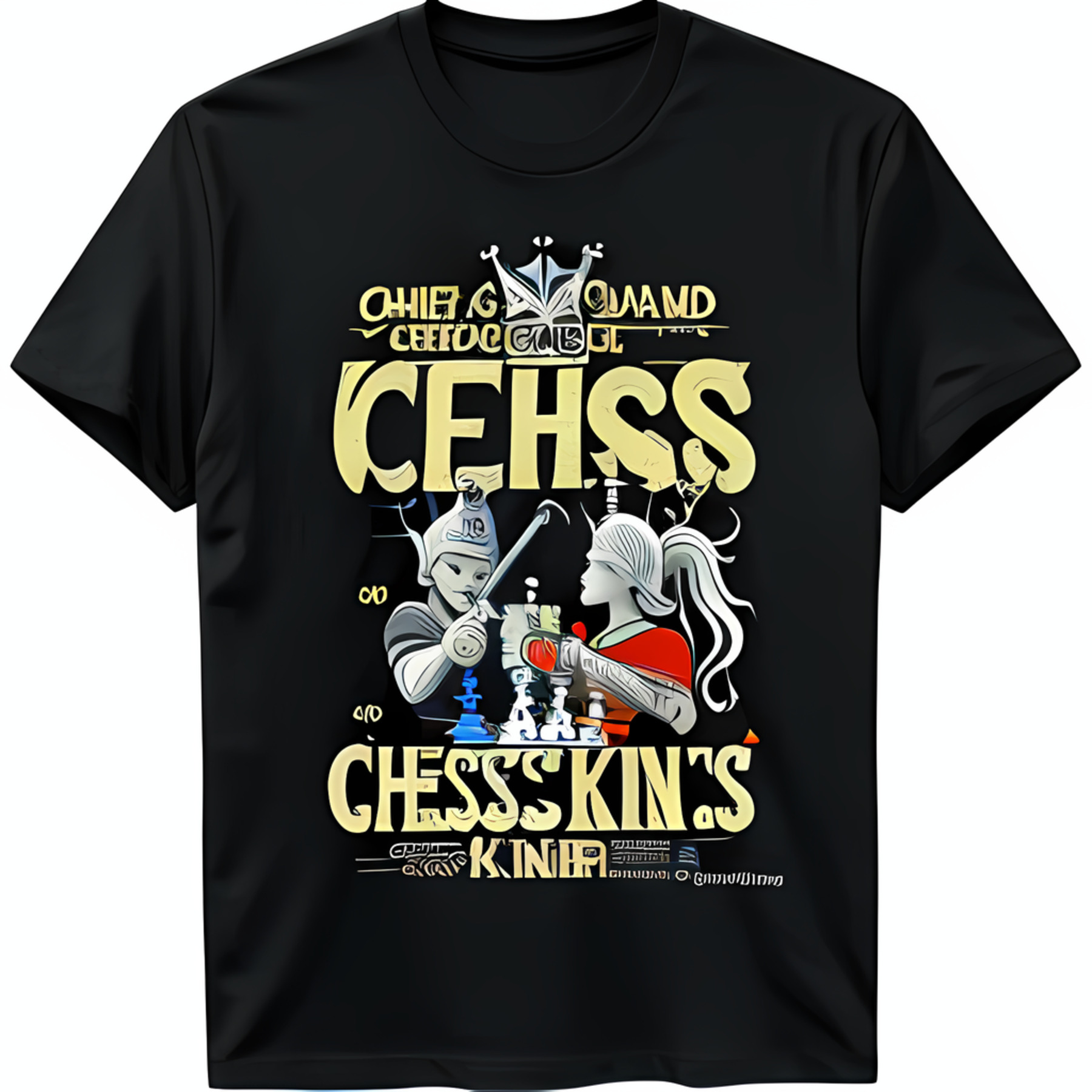 Black T-Shirt with Gold Crown Design Chess Players and Chief of Calul ...