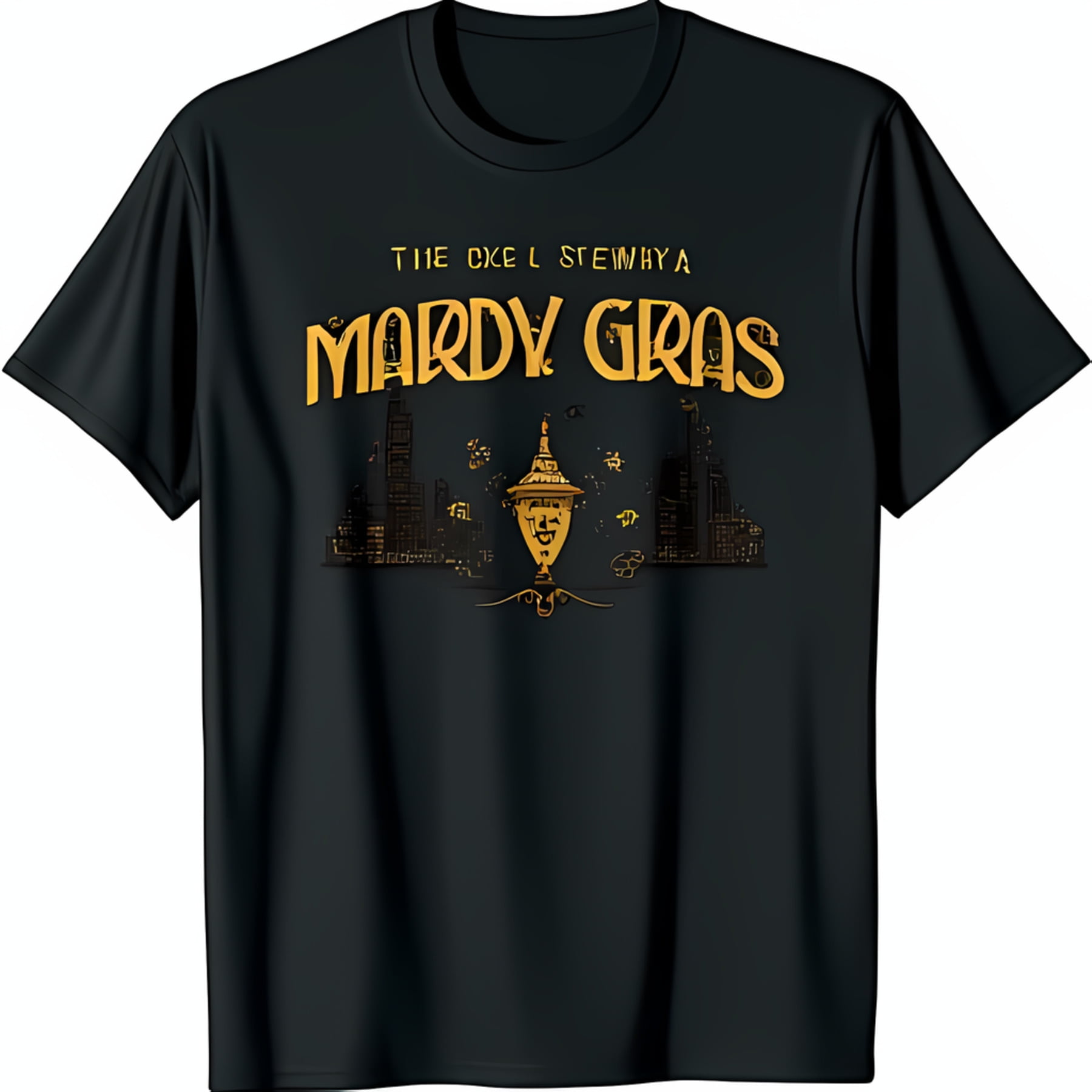 Black T-Shirt with Gold Design The Oxel Stewhya Mardi Gras Cityscape ...