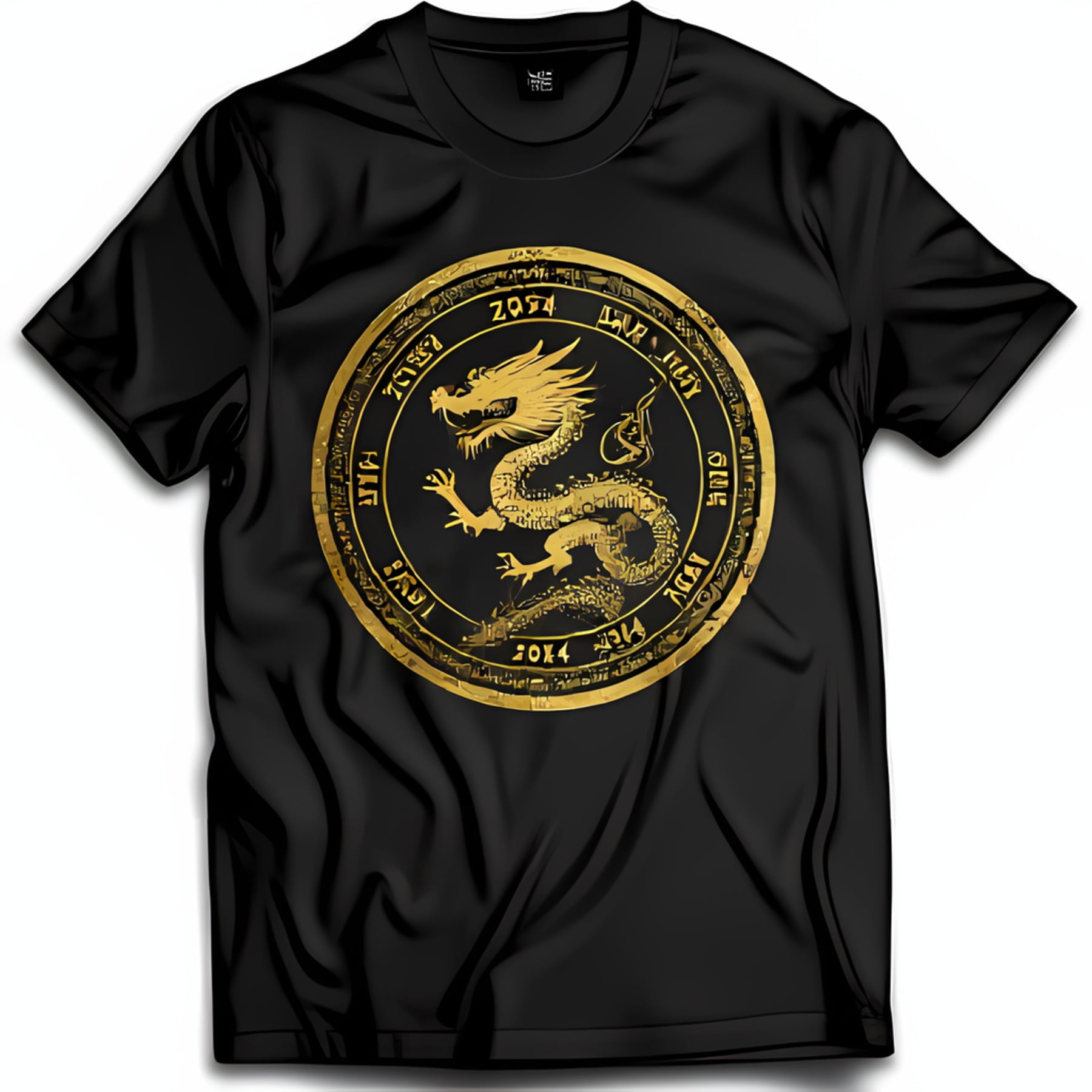 Black T-Shirt with Gold Design & Year 2054 1914 1976 Unique Graphic Tee ...
