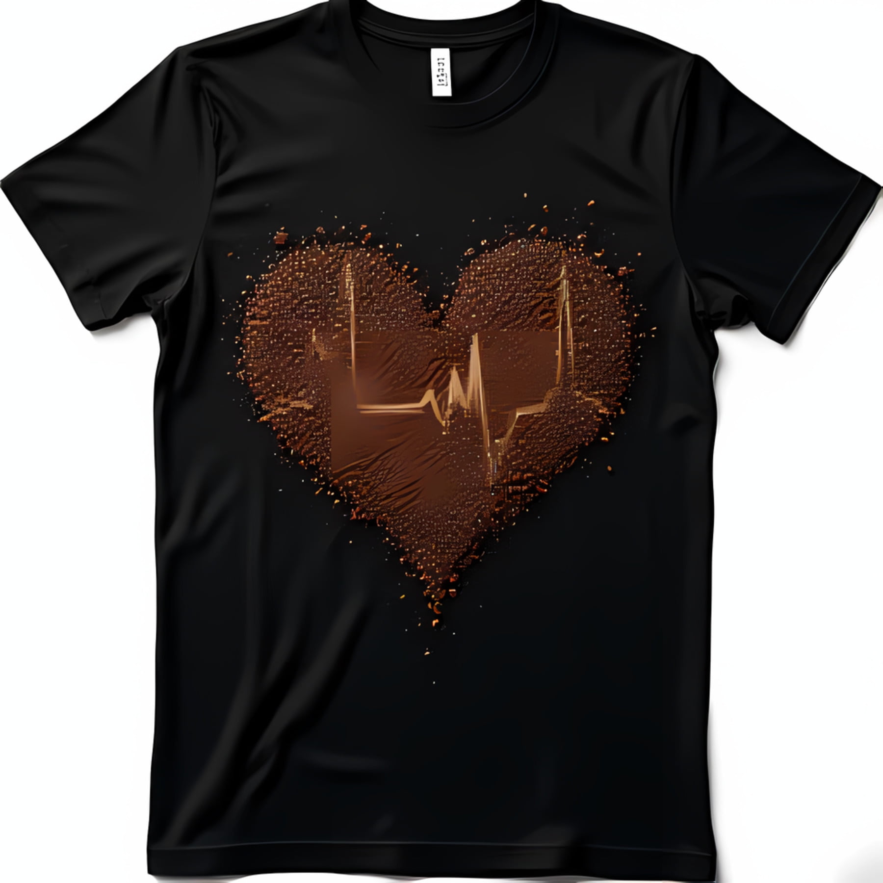 Black T-Shirt with Gold EKG Heart Design & Brown Granular Fill Life ...