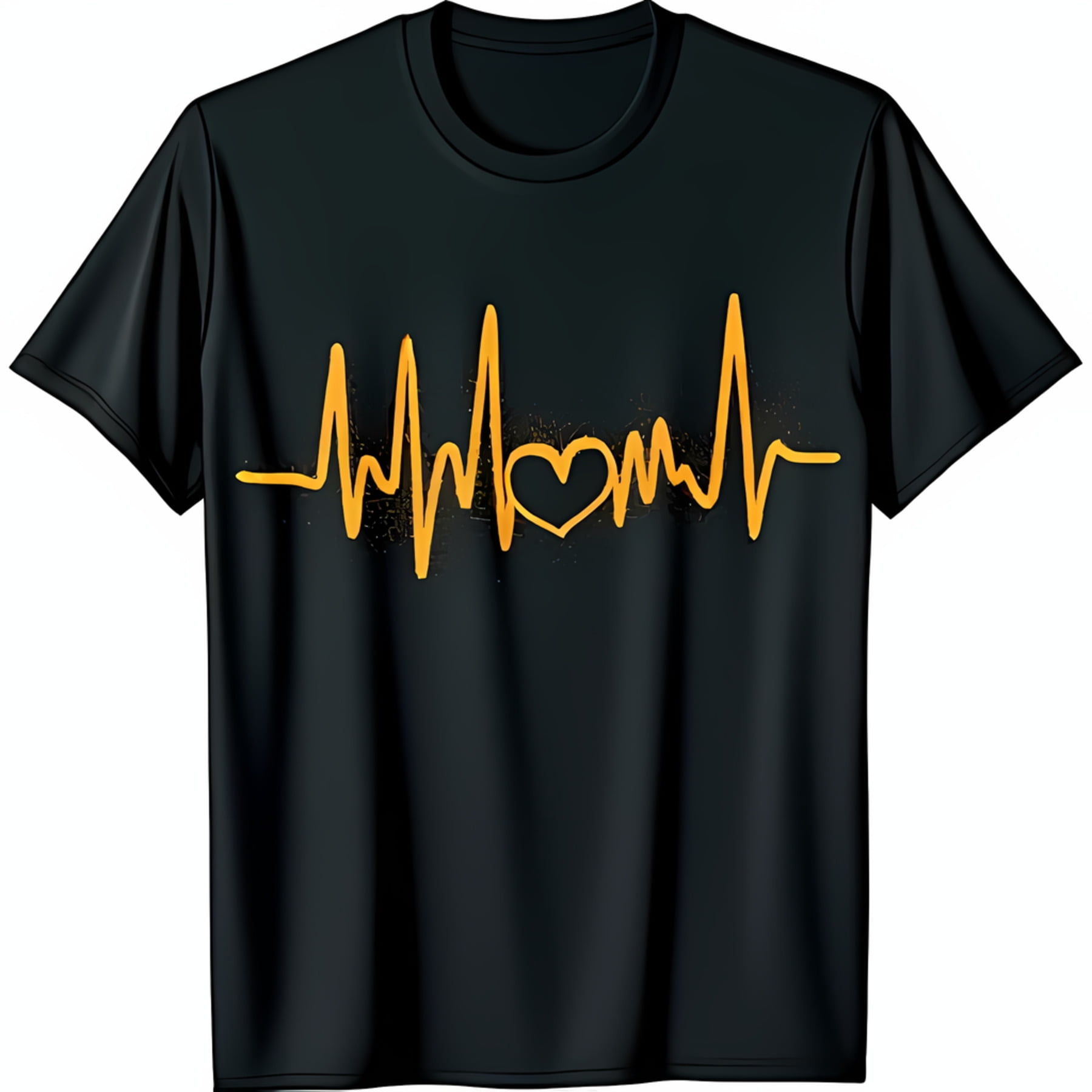 Black T-Shirt with Gold EKG Heartbeat Design for Moms - Walmart.com