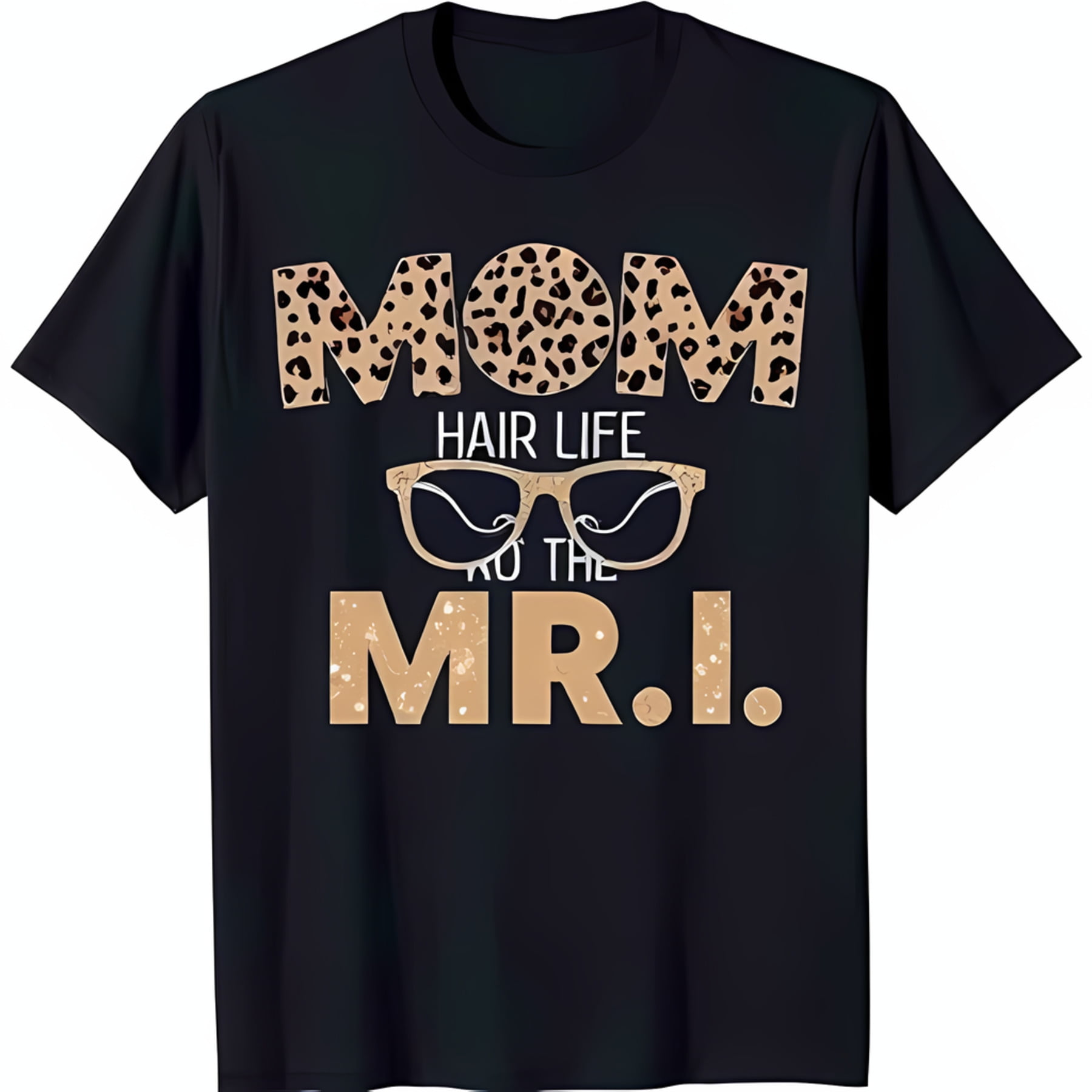 Black T-Shirt with Gold Glitter Print Graphic 'MOM HAIR LIFE TO THE MR ...