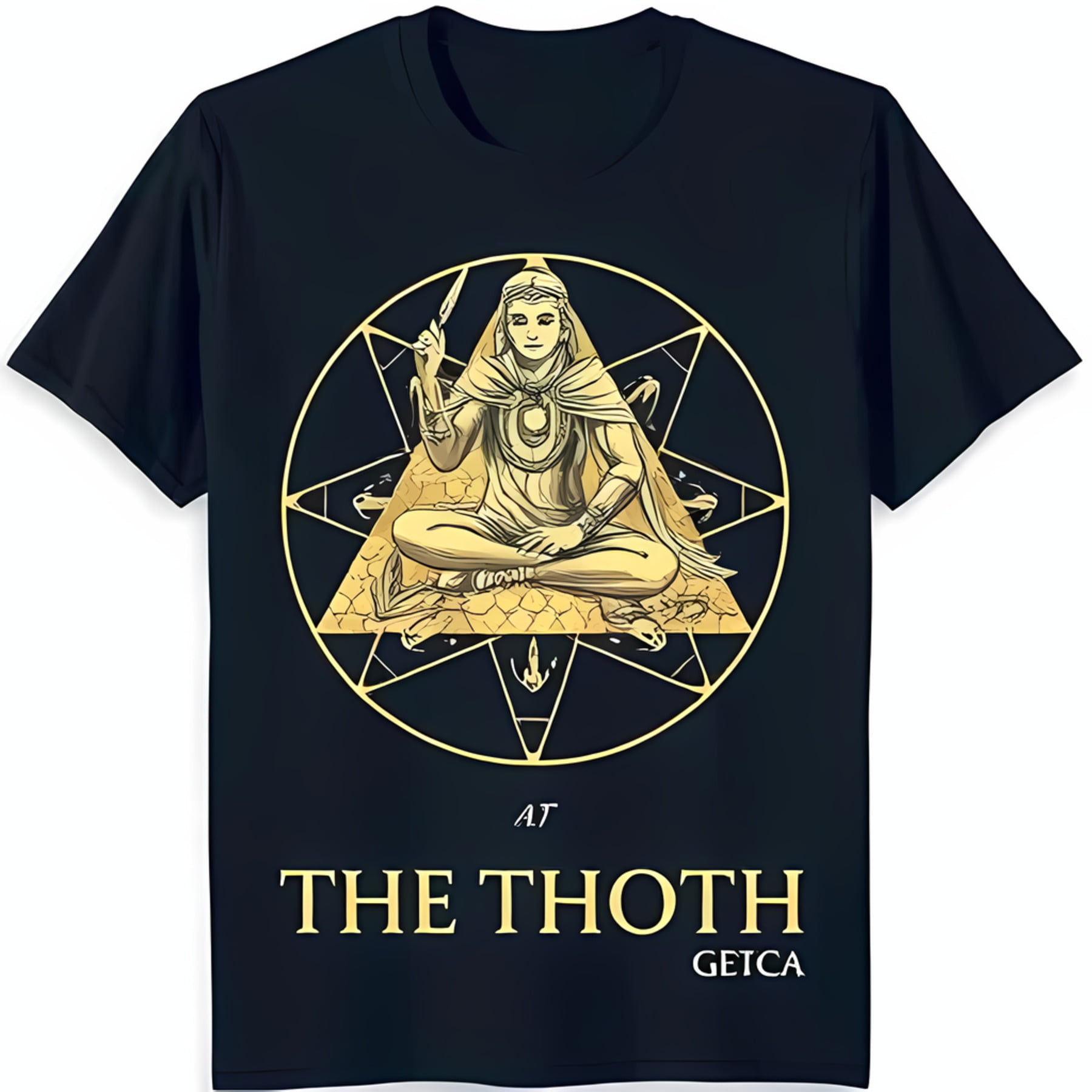 Black T-Shirt with Gold Graphic 'AT THE THOTH' Design Unique Style - Walmart.com