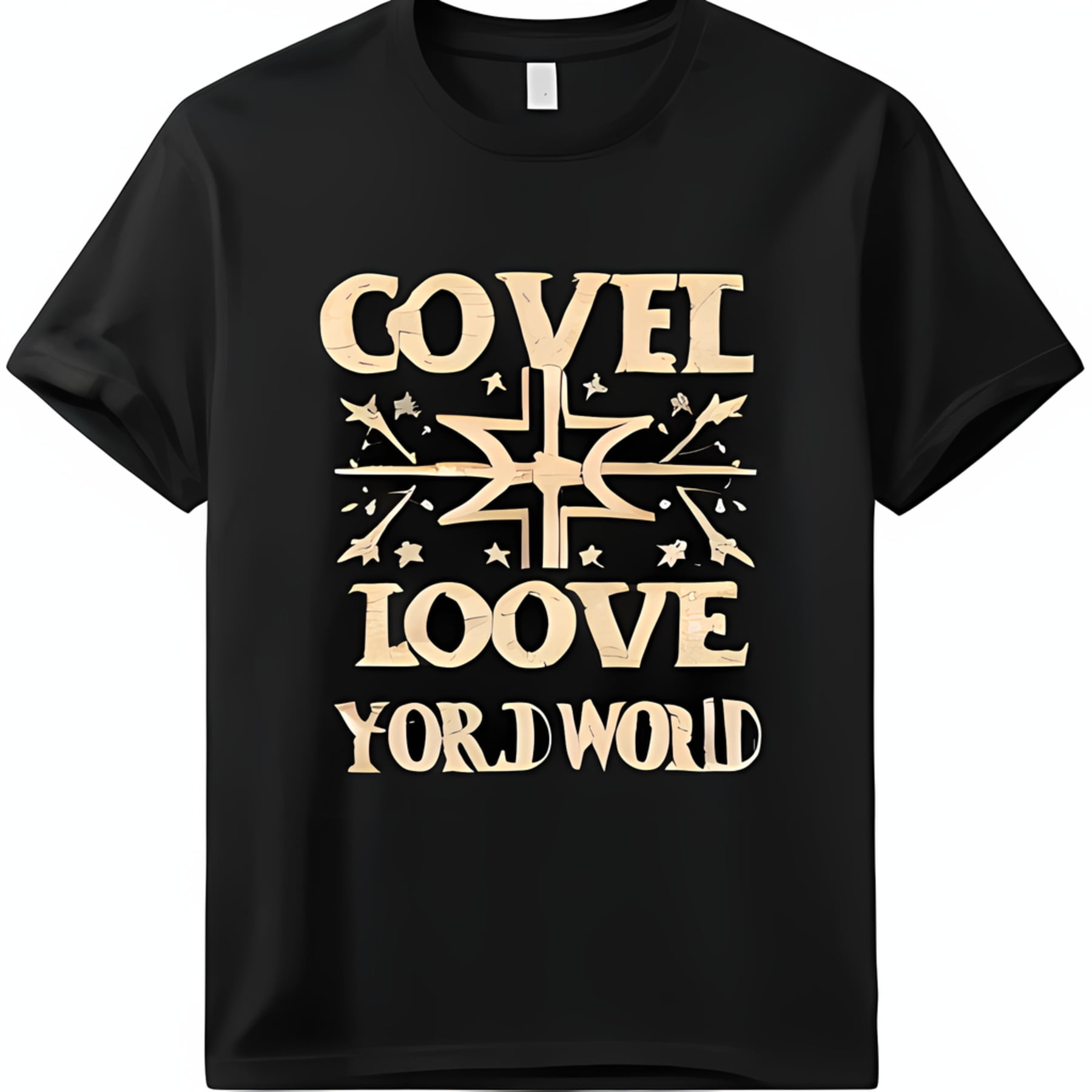 Black T-Shirt with Gold Handwritten GOVER LOVE YORD WORLD Design ...