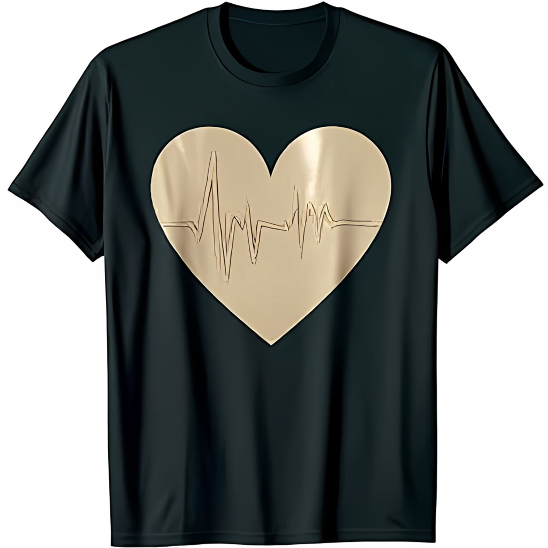 Black T-Shirt with Gold Heart and EKG Line Life Beat Design - Walmart.com