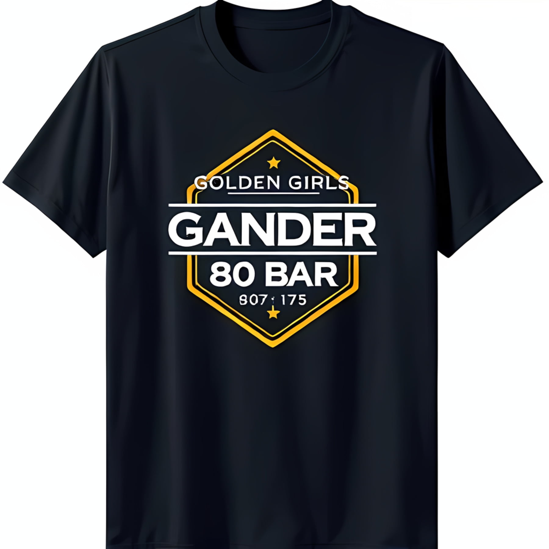 Black T-Shirt with Gold Hexagon 'Golden Gander 80 Bar 807: 175' Design ...