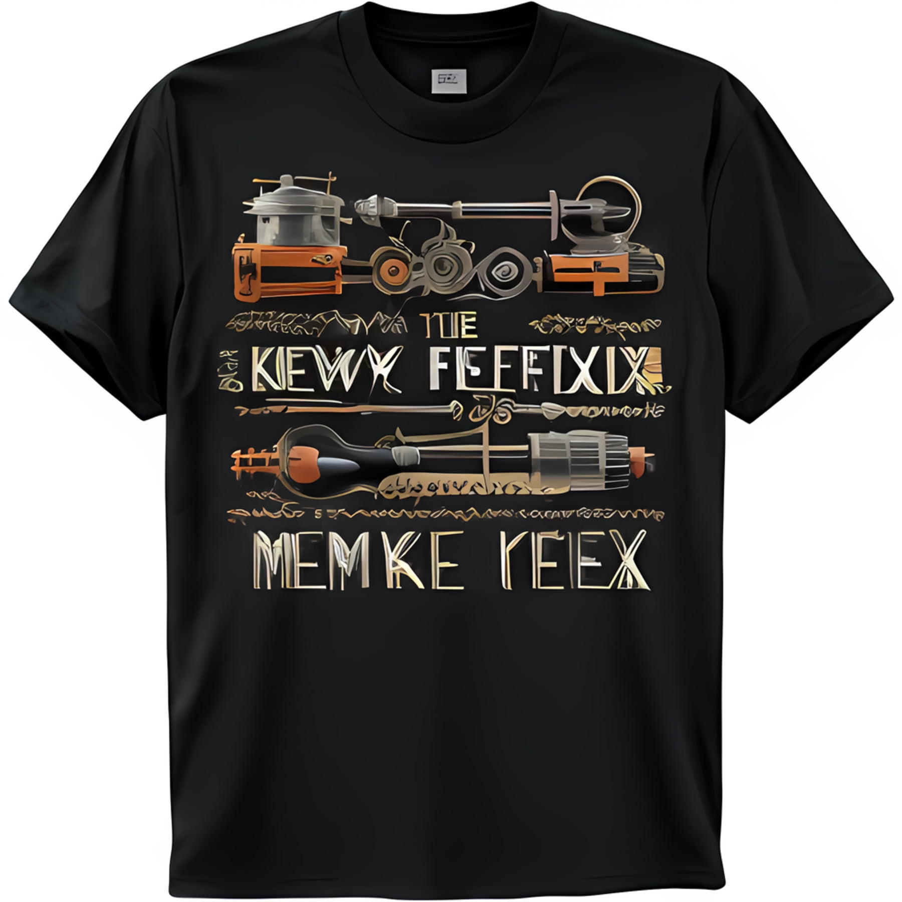 Black T-Shirt with Gold & Interlocking Gears Design The Kewy Feefixix ...