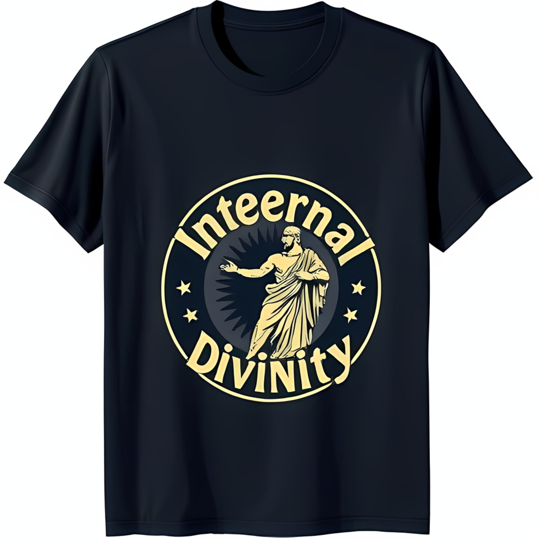 Black T-Shirt with Gold 'Internal Divinity' Design & Greek God ...