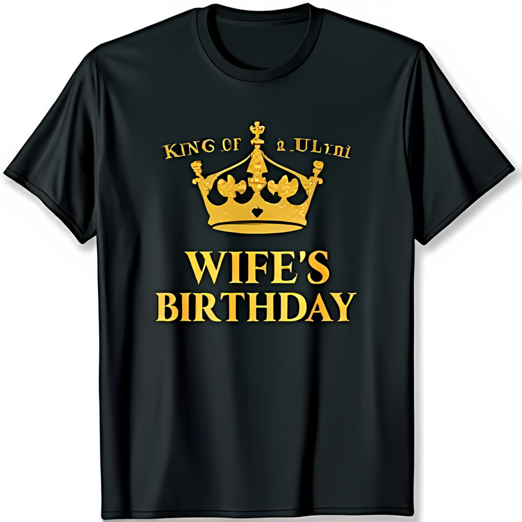 Black T-Shirt with Gold 'King of the Ulim Wife's Birthday' Inscription ...