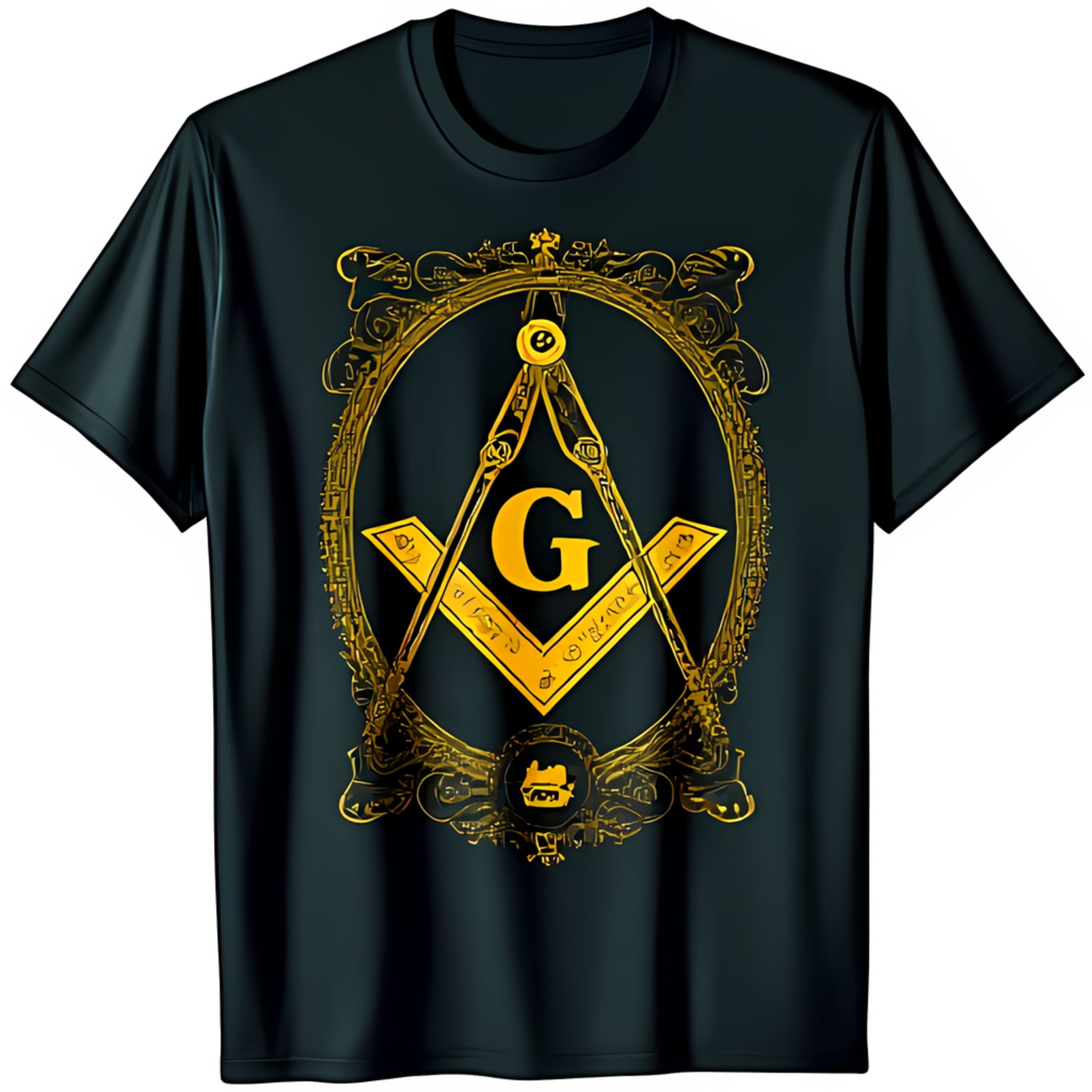 Black T-Shirt with Gold Masonic Square and Symbol Freemasonry Design ...