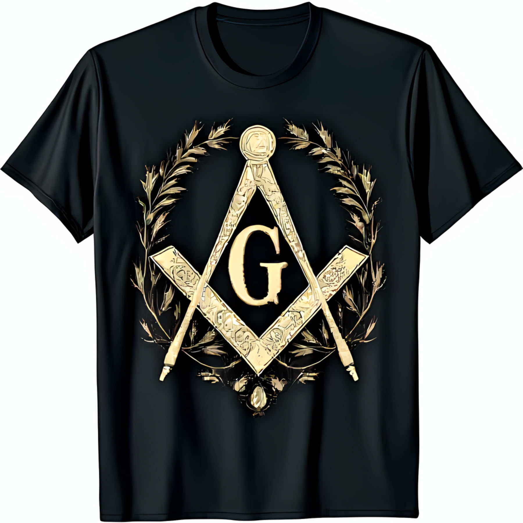 Black T-Shirt with Gold Masonic Square and Symbol Soft Fabric for ...