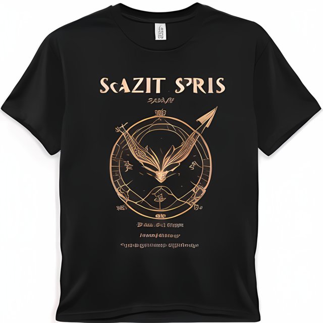 Black T-Shirt with Gold Mystical Symbol 'SAZIT' in 'sia Style Print ...