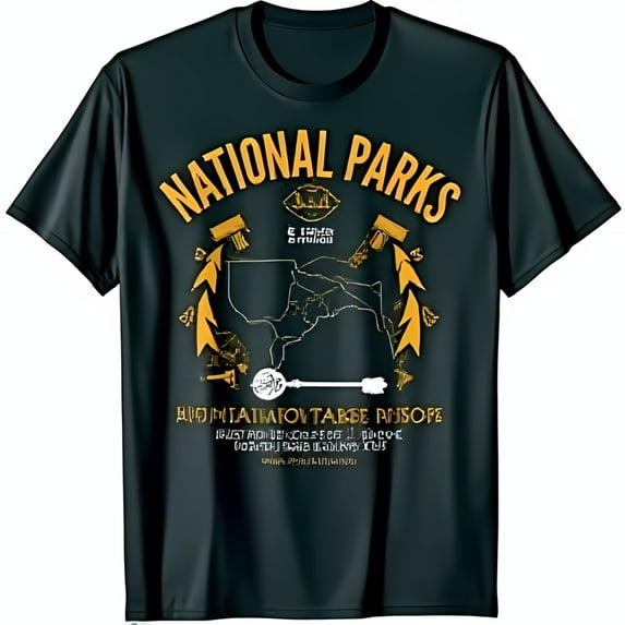 Black T-Shirt with Gold Parks Graphic Map & Key Design - Walmart.com