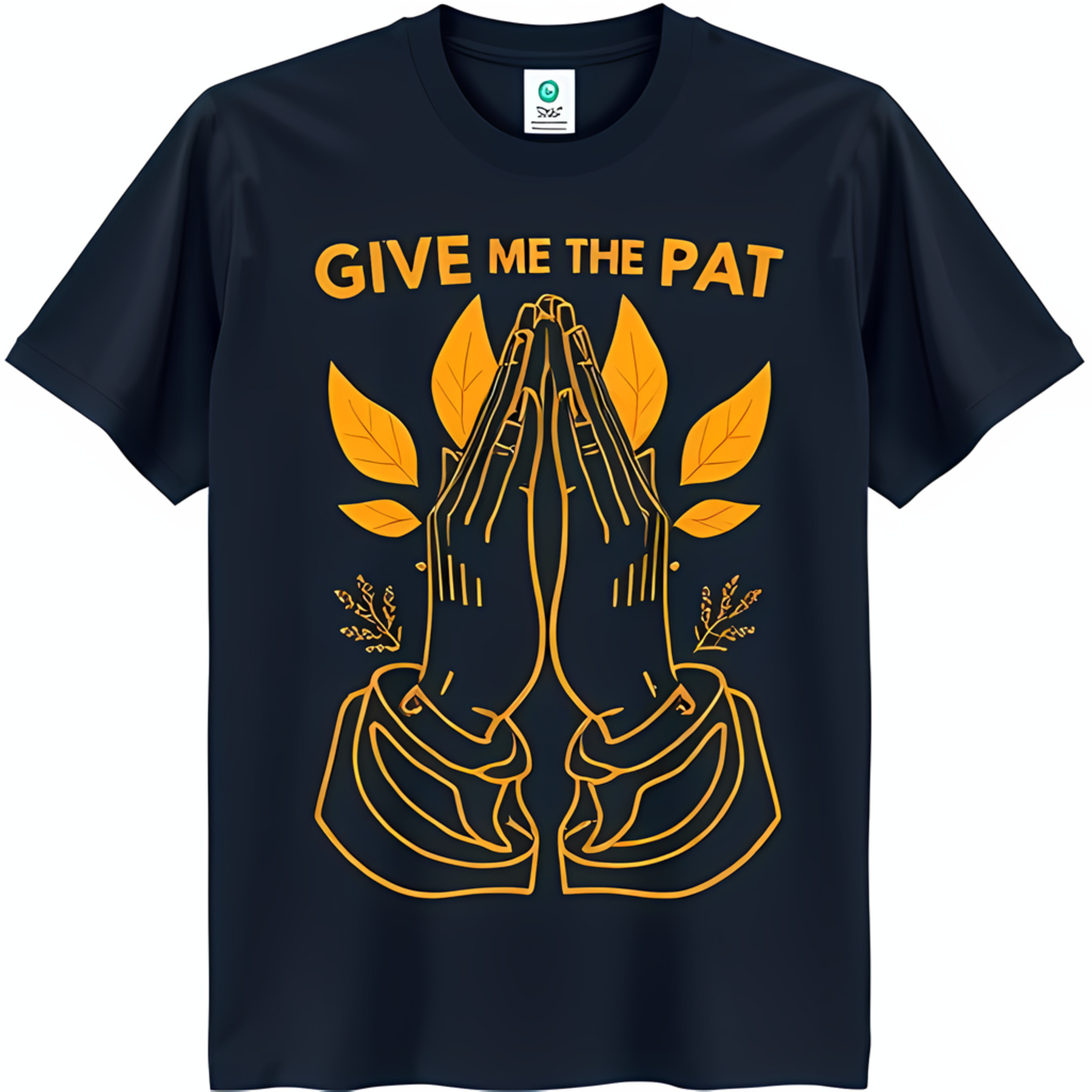 Black T-Shirt with Gold Prayer Hands Design Surrounded by Leafy Plants ...
