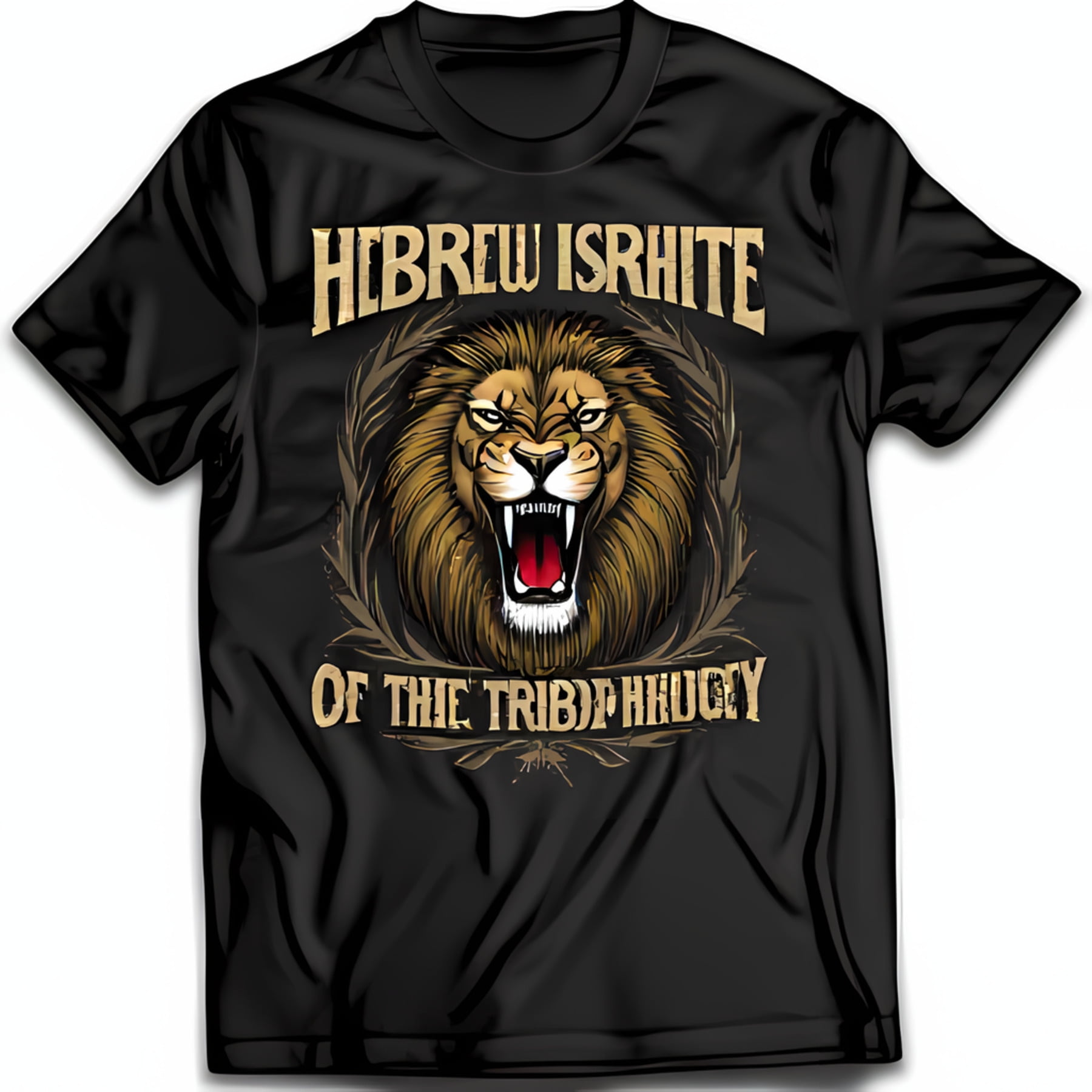 Black T-Shirt with Gold Roaring Lion Graphic & Hebrew Israelite Design ...