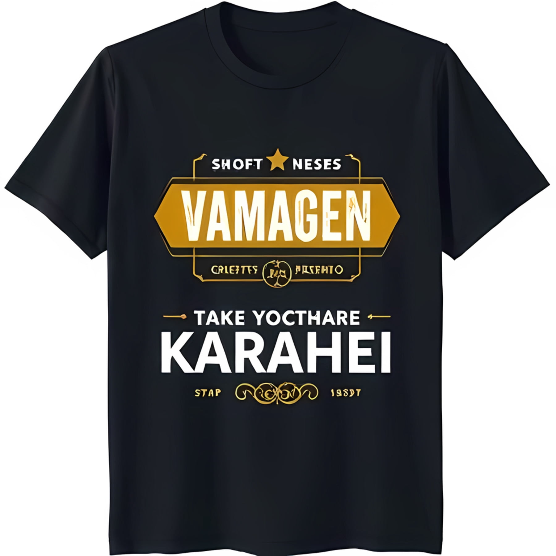 Black T-Shirt with Gold 'Shoft Neses' Sign 'Vamagen' & Design - Walmart.com