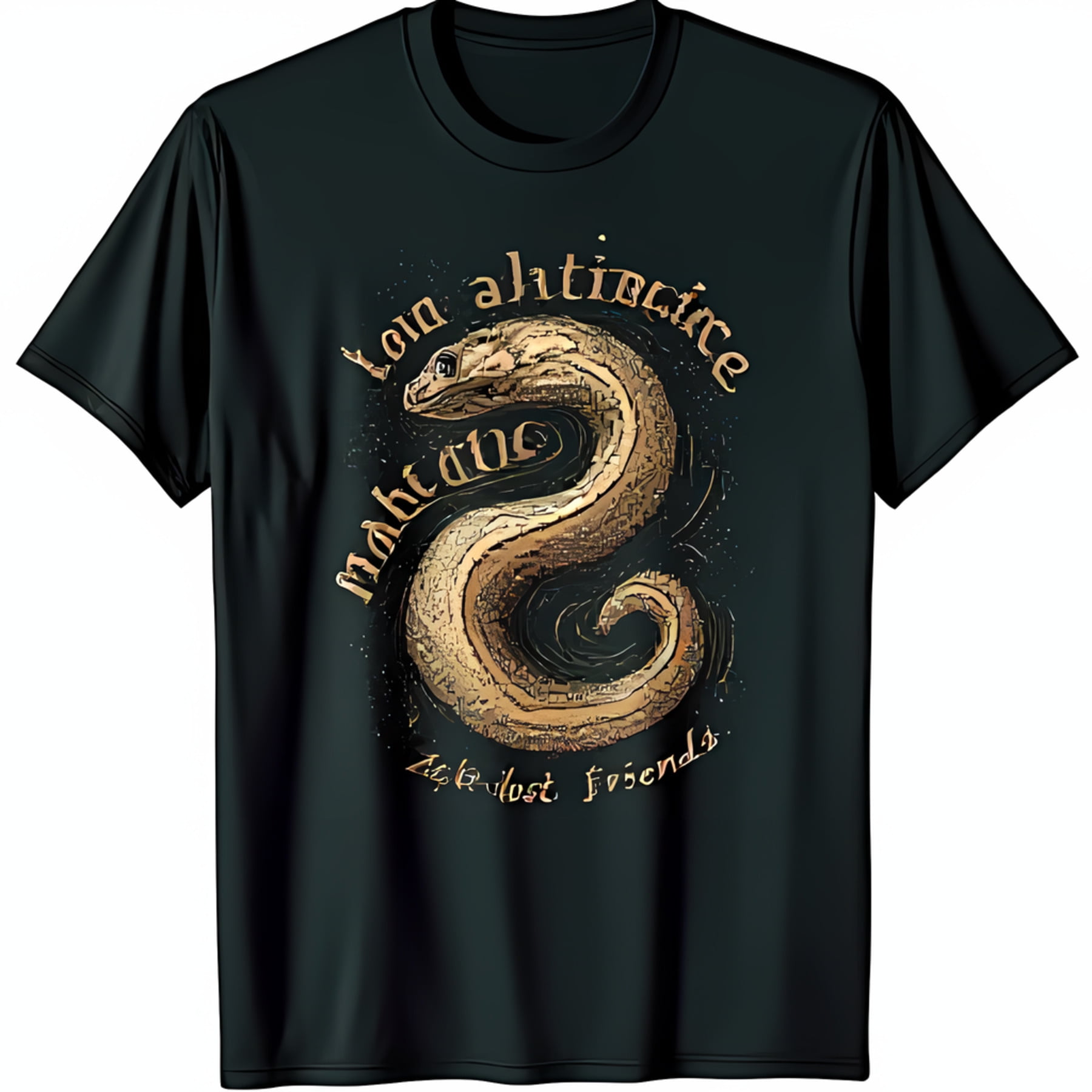 Black T-Shirt with Gold Snake Design The Most Ancient of All Script ...