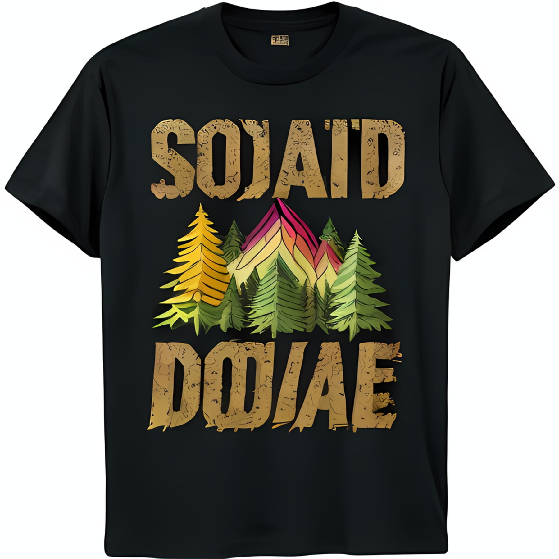 Black T-Shirt with Gold Sojaid Dojae Graphic & Mountain Range Design ...