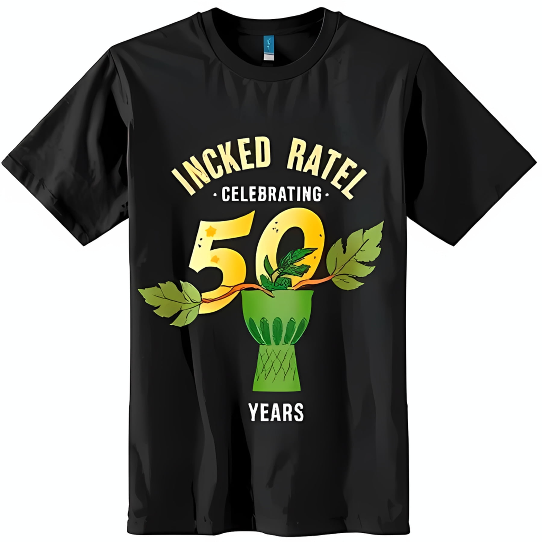 Black T-Shirt with Golden '50' Graphic 'Incked Ratel Celebrating Years ...