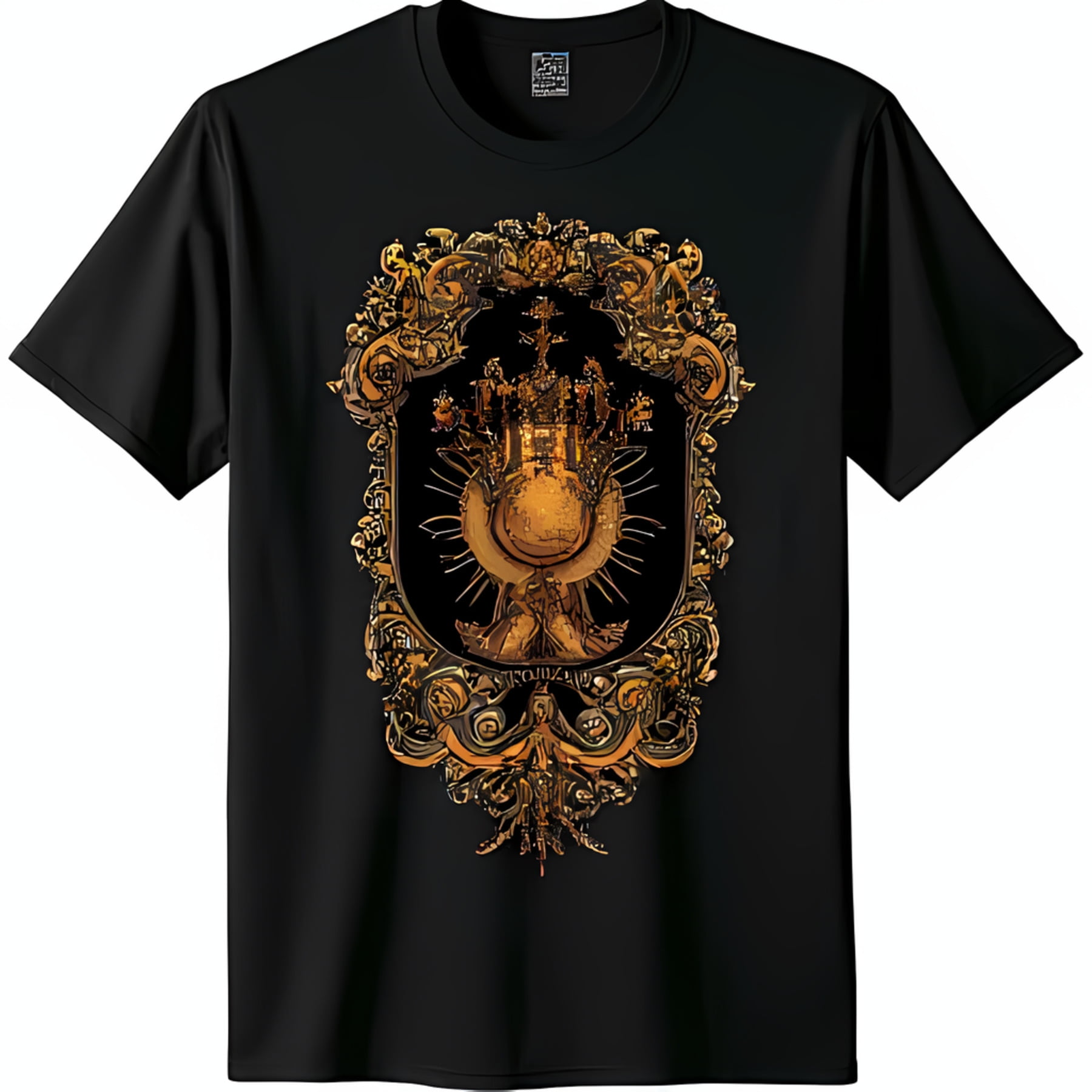 Black T-Shirt with Golden Baroque Graphic Gothic Style - Walmart.com