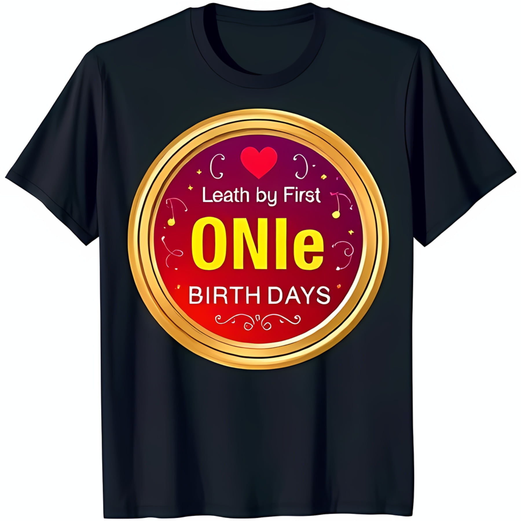 Black T-Shirt with Golden Circle Red Heart Musical Notes & 'Leath by ...