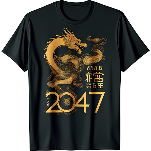 Black T-Shirt with Golden Design for Chinese New Year 2047 Intricate ...