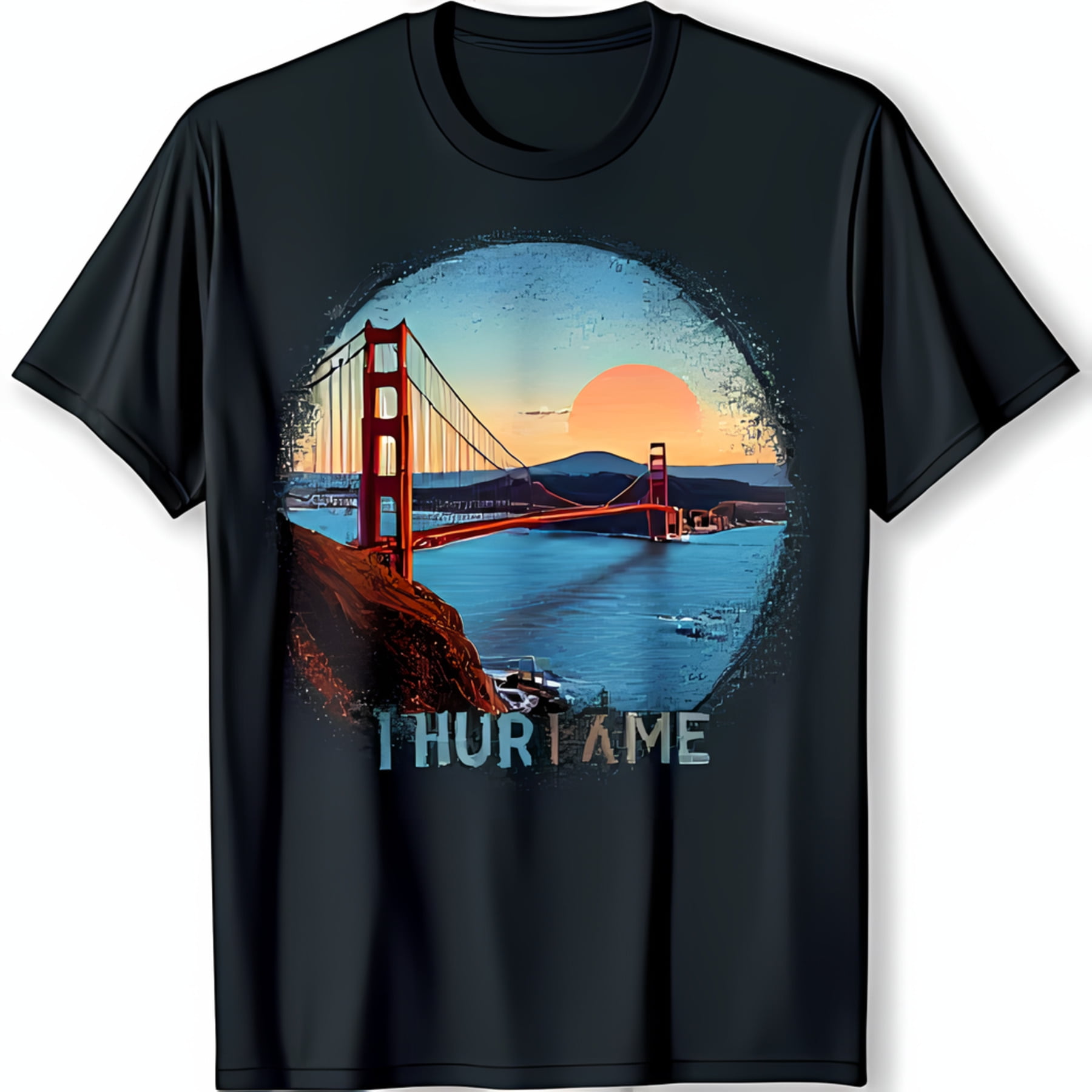 Black T-Shirt with Golden Gate Bridge Design & 'I HURT ' Print ...