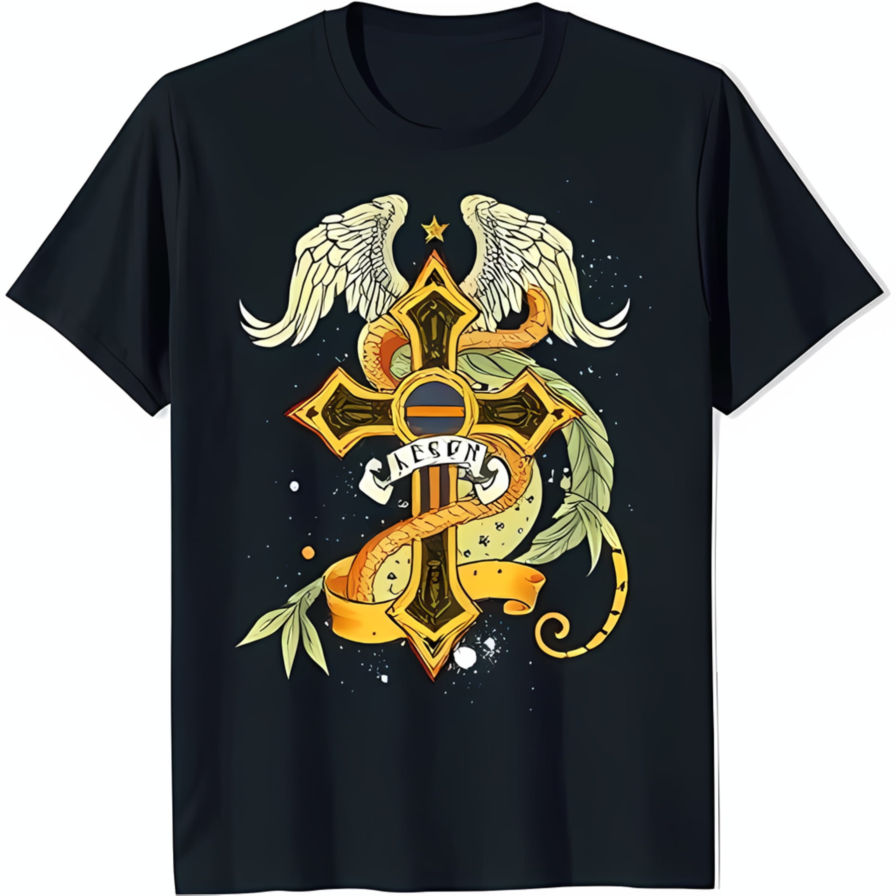 Black T-Shirt with Golden Snake and Design Spiritual Rebellion ...