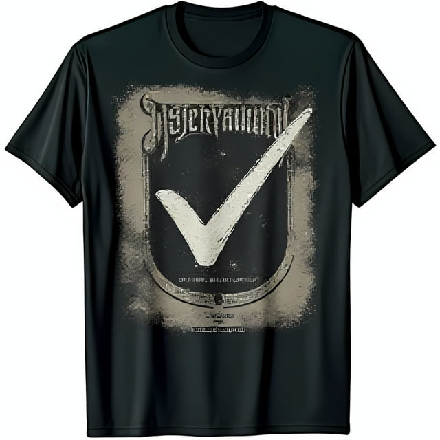 Black T-Shirt with Gothic Checkmark & Vintage Text Design - Walmart.com