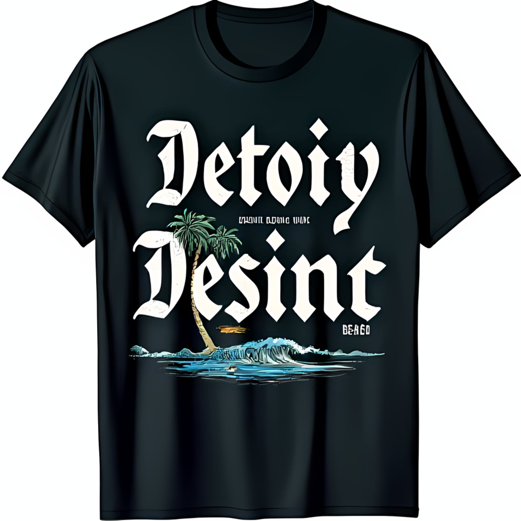 Black T-Shirt with Gothic Tree Graphic Detoiy Desint & Wave Design ...