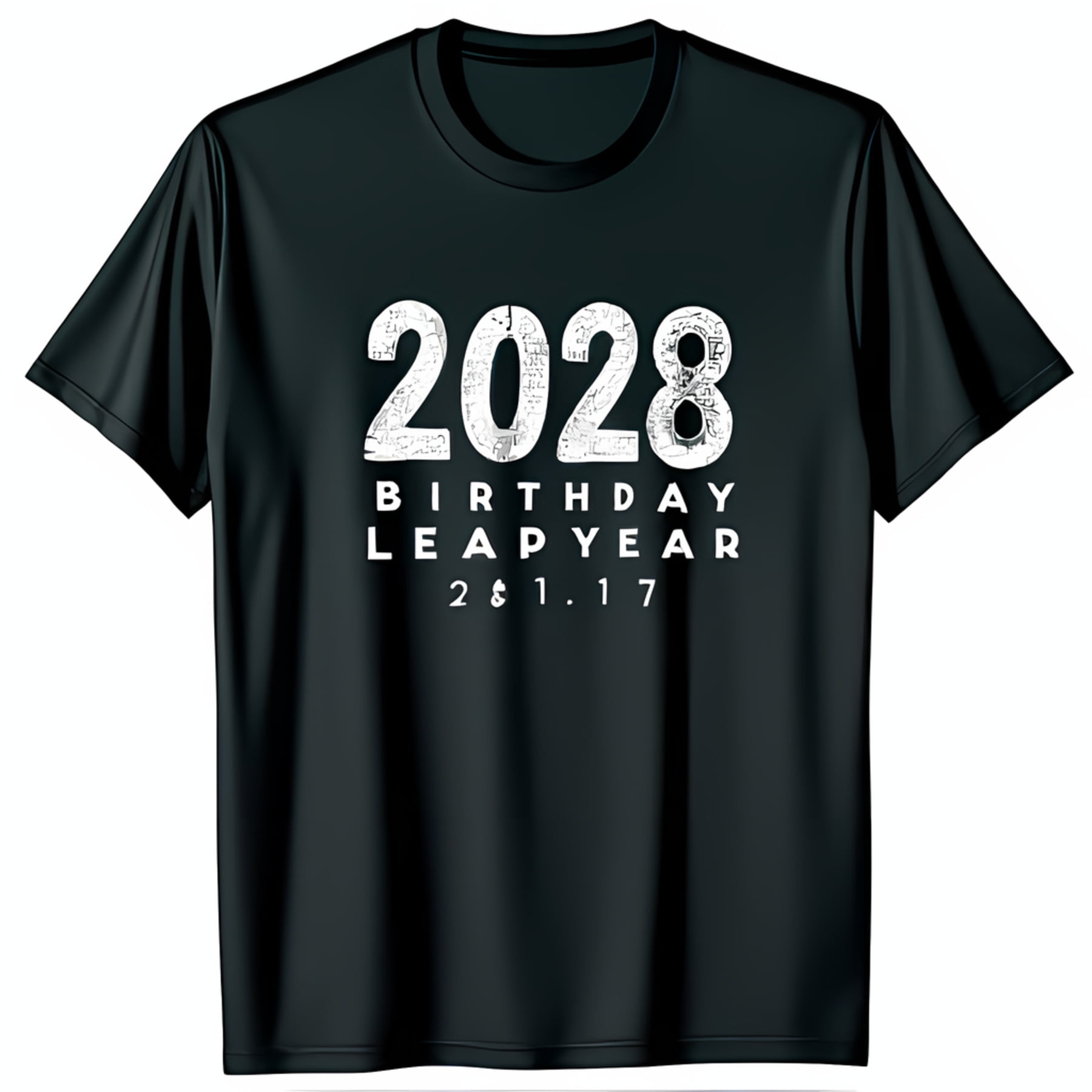 Black T-Shirt with Graphic: '2028 Birthday Leap Year 2 & 1 17 ...