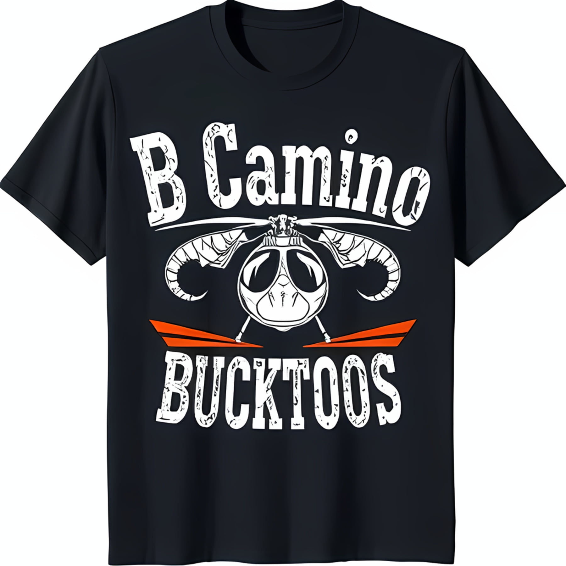 Black T-Shirt with Graphic 'B Camino' & 'Bucktoons' Design Outline ...