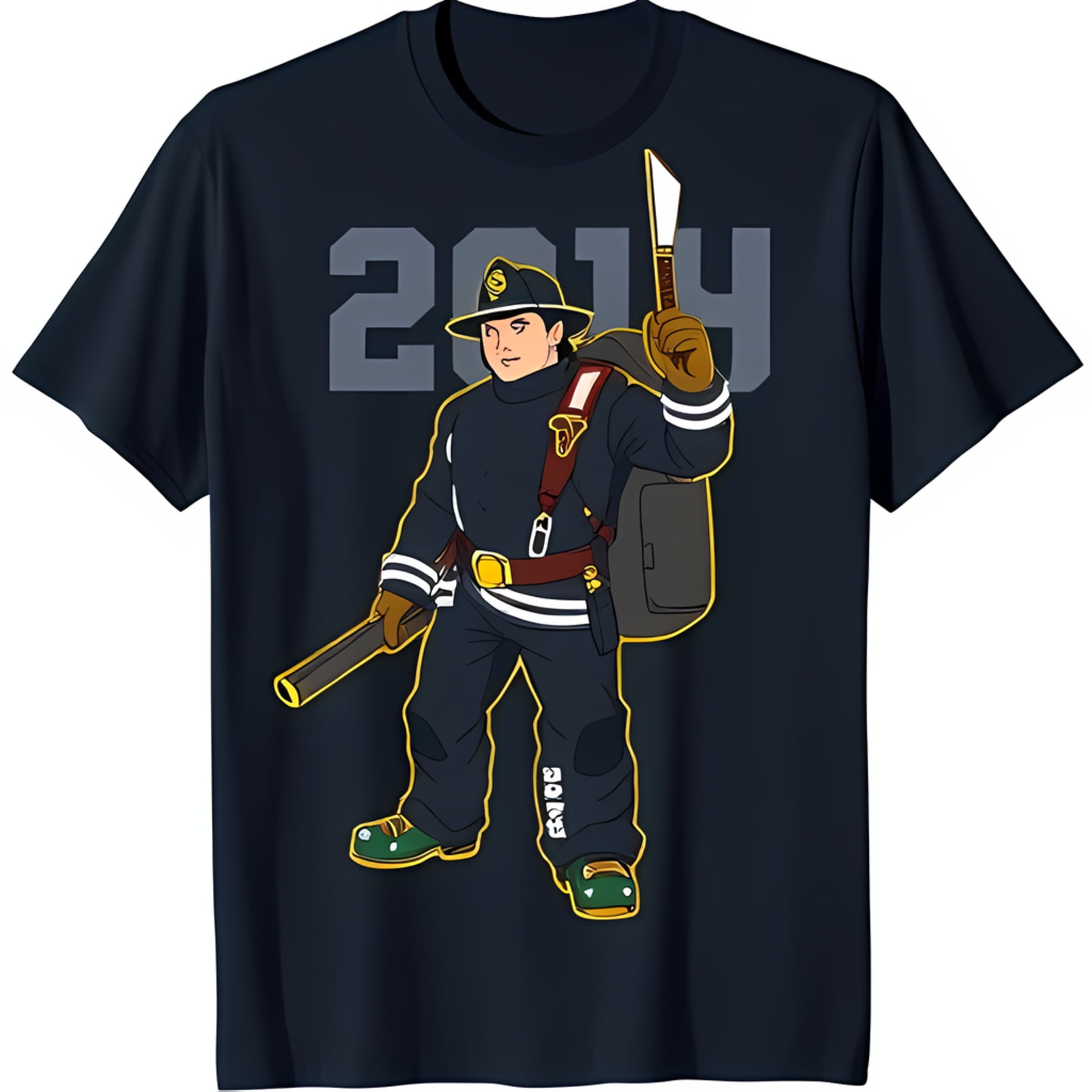Black T-Shirt with Graphic City & Flames 2014 Design - Walmart.com