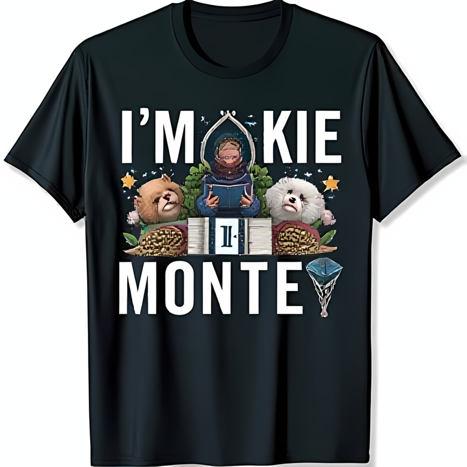 Black T-Shirt with Graphic Design of Character Holding Book Plants ...