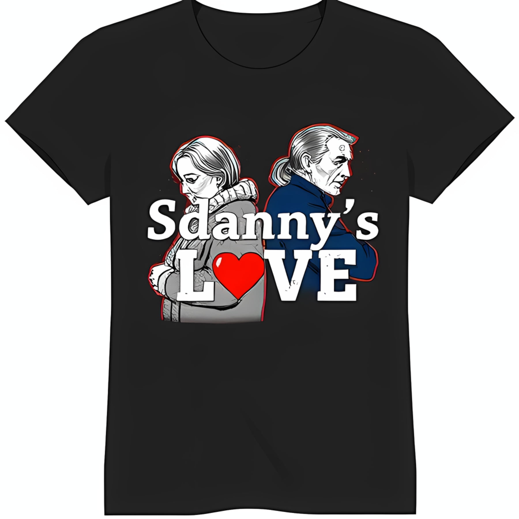 Black T-Shirt with Graphic Design of Couple Back to Back s LOVE' with ...