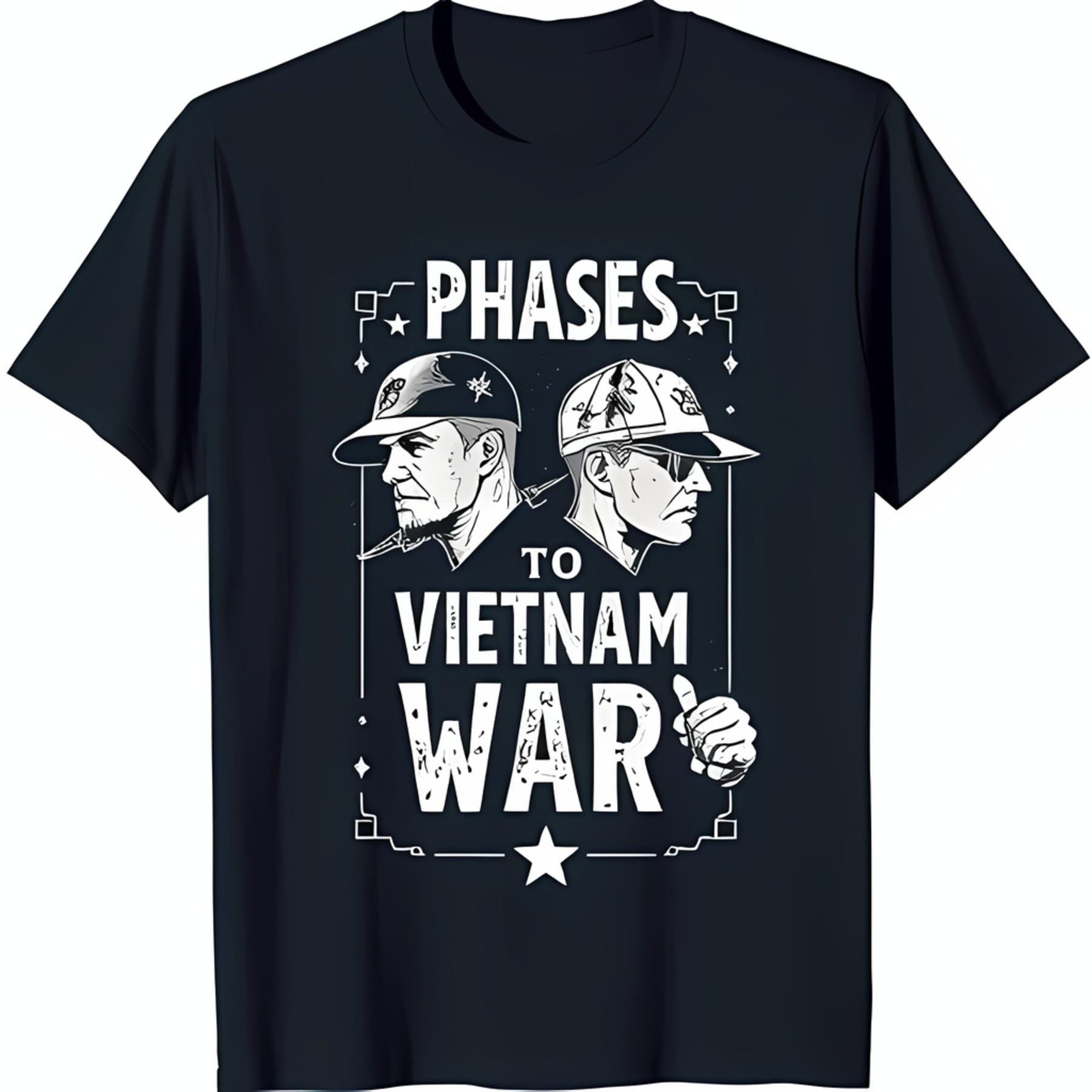 Black T-Shirt with Graphic 'Phases to Vietnam War' Design Featuring ...